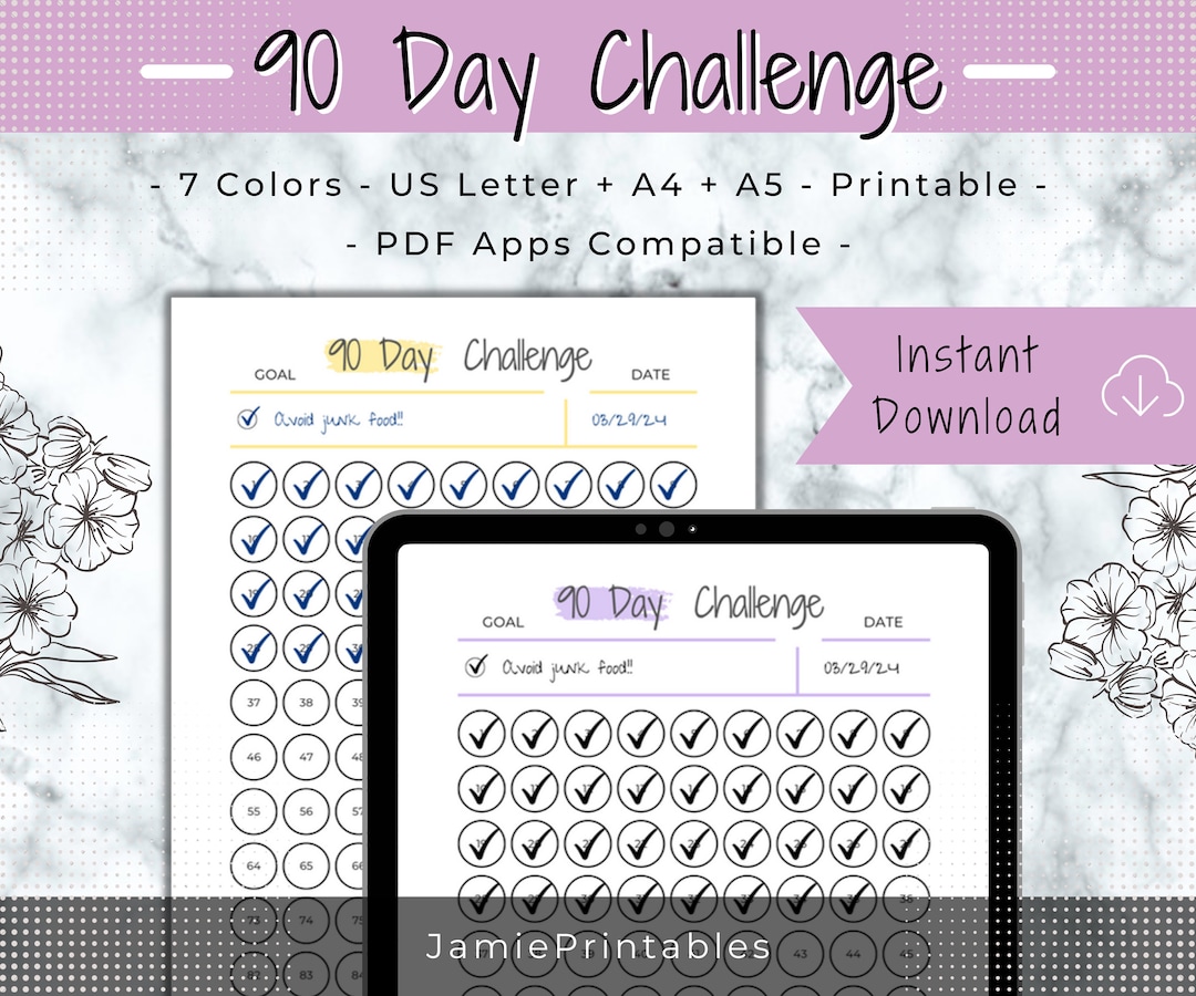 90 Day Challenge Routine Template, Goal Setting, Progress Tracker ...