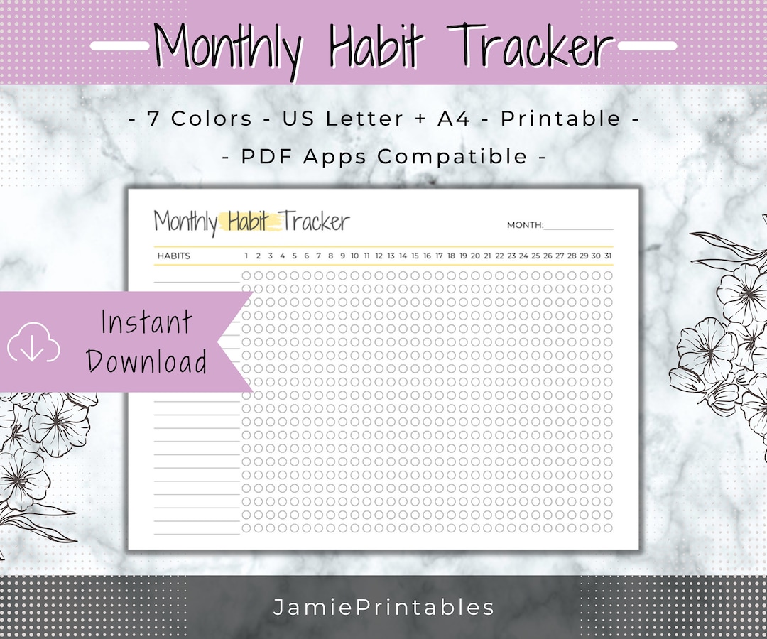 Monthly Habit Tracker Printable Landscape Minimalist Daily - Etsy