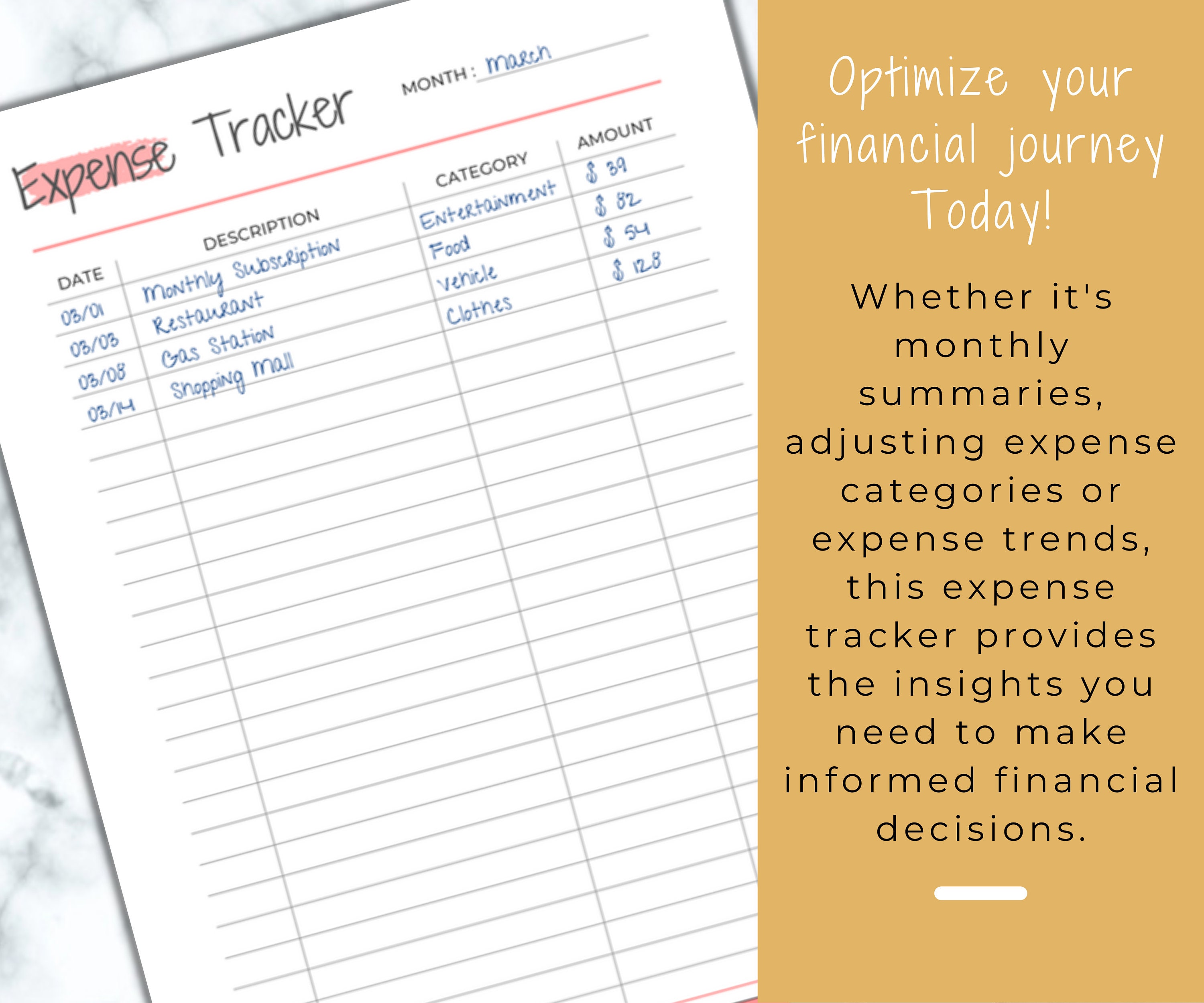 Expense Tracker Printable, Spending Tracker, Budget Template, Financial ...