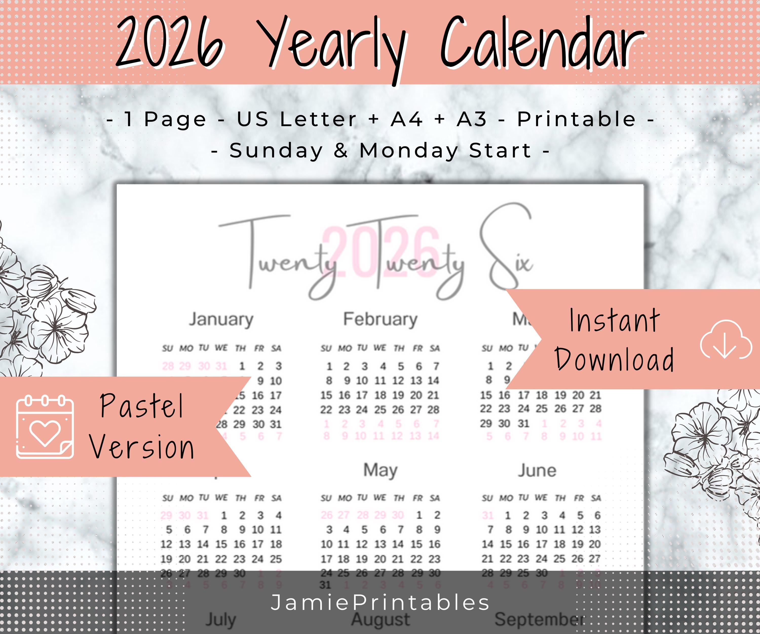 2026 Vertical Calendar Printable Minimalist Yearly Calendar Template ...