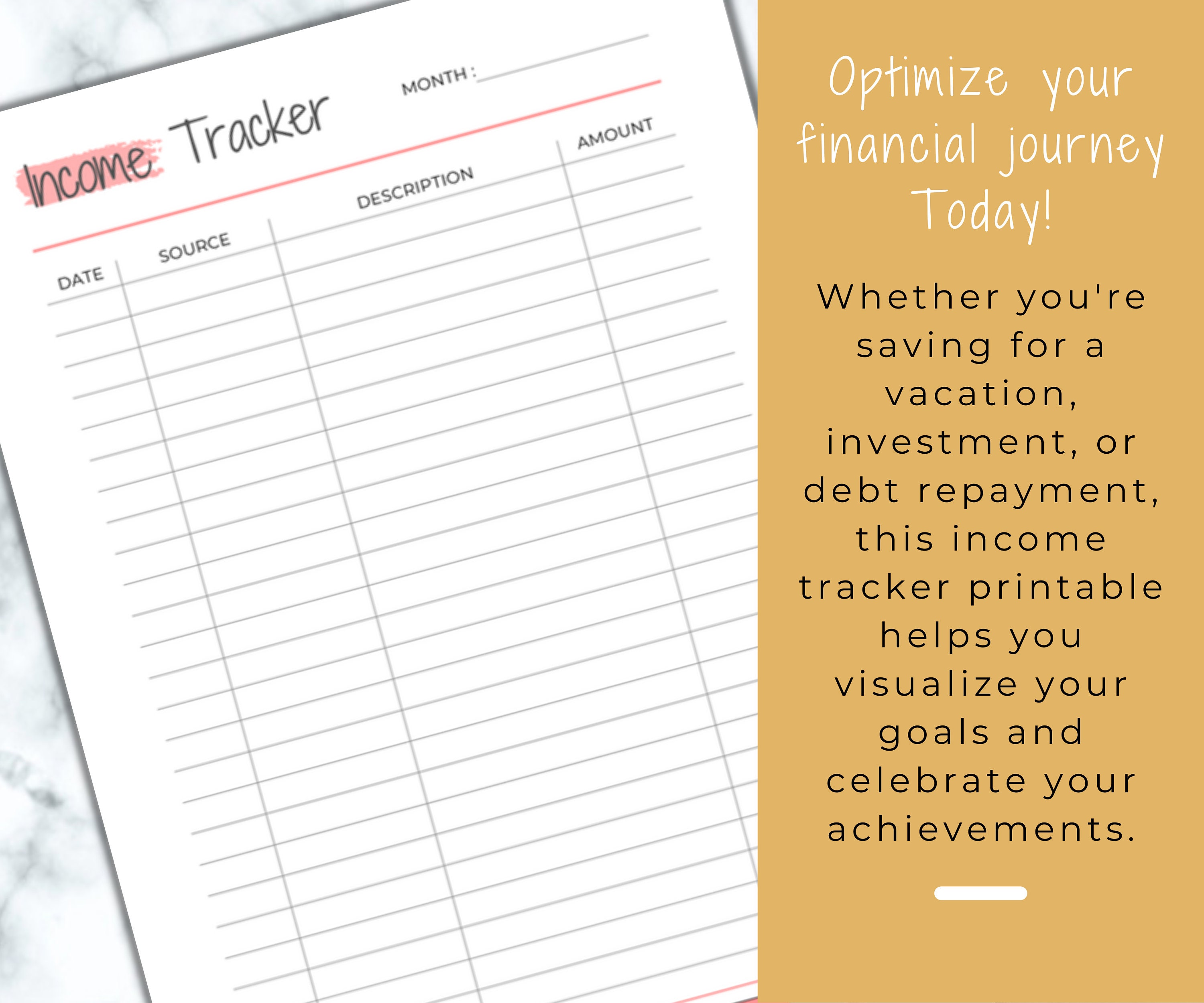 Income Tracker Printable Budgeting Template, Income Log, Finance ...
