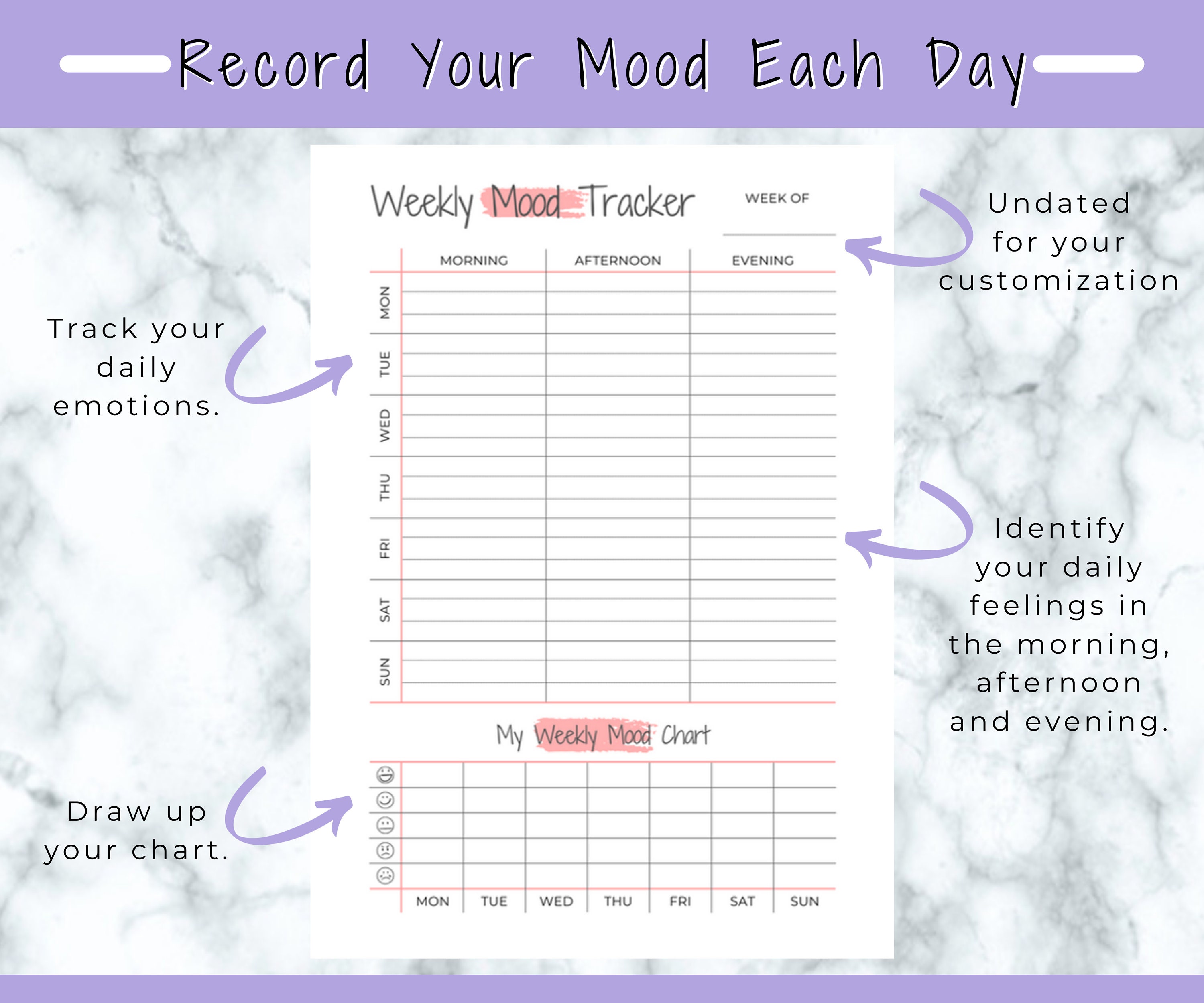 Weekly Mood Tracker Printable Minimalist Planner Inserts Mood - Etsy