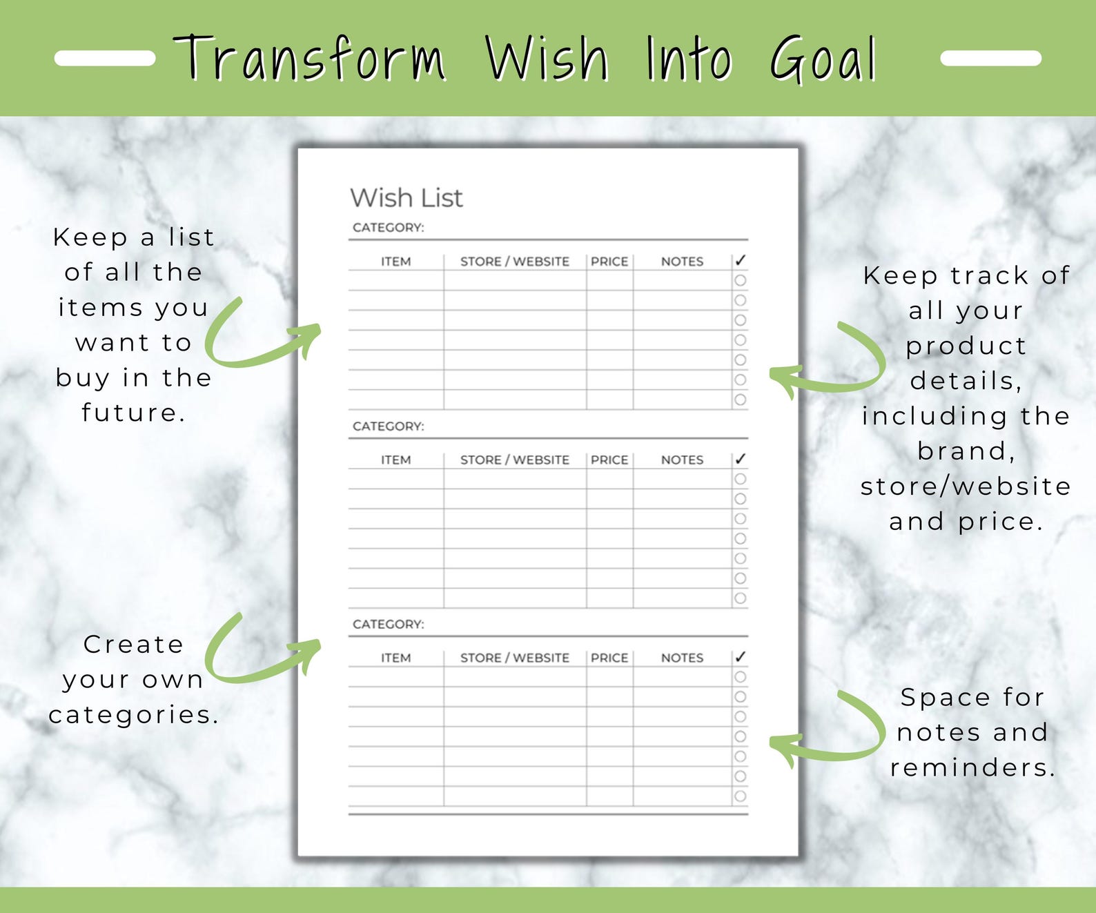 Wish List Printable Wish List Template, Shopping Wish List Tracker ...