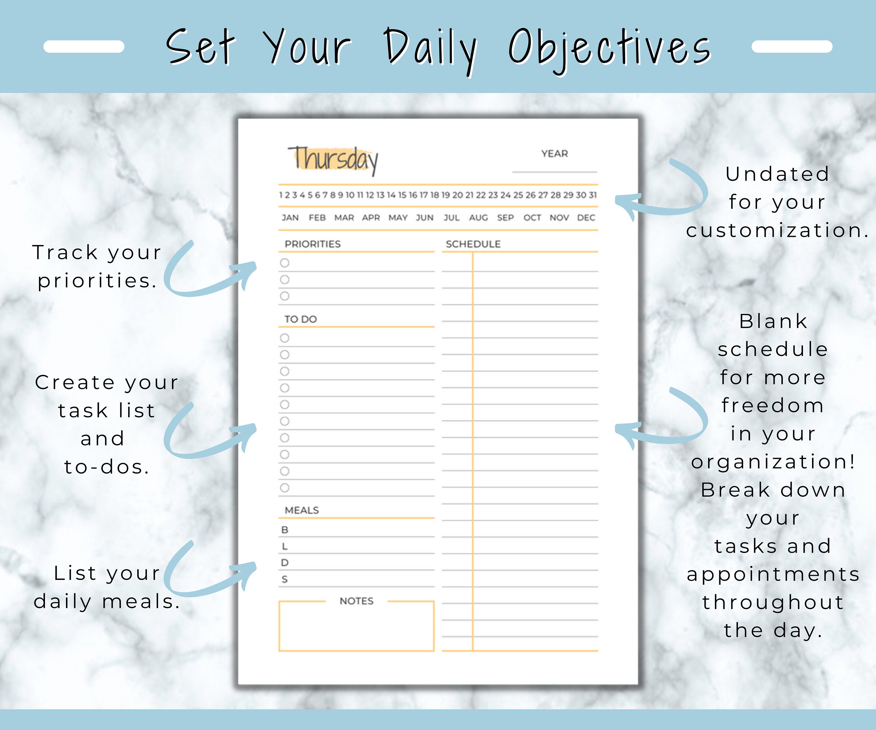 7 Day Planner Printable, Minimalist Planner Inserts, Daily Planner ...