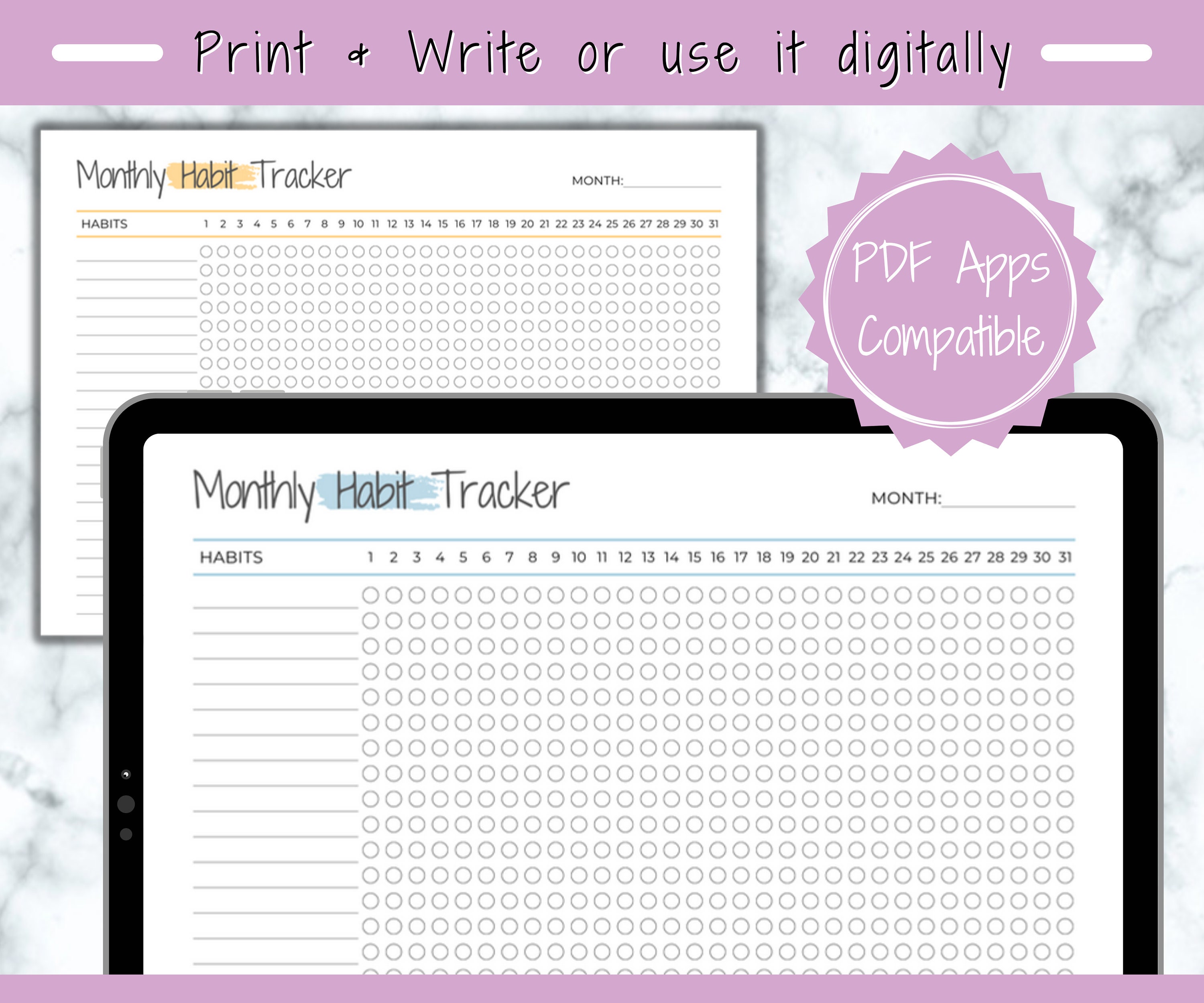 Monthly Habit Tracker Printable Landscape Minimalist Daily - Etsy