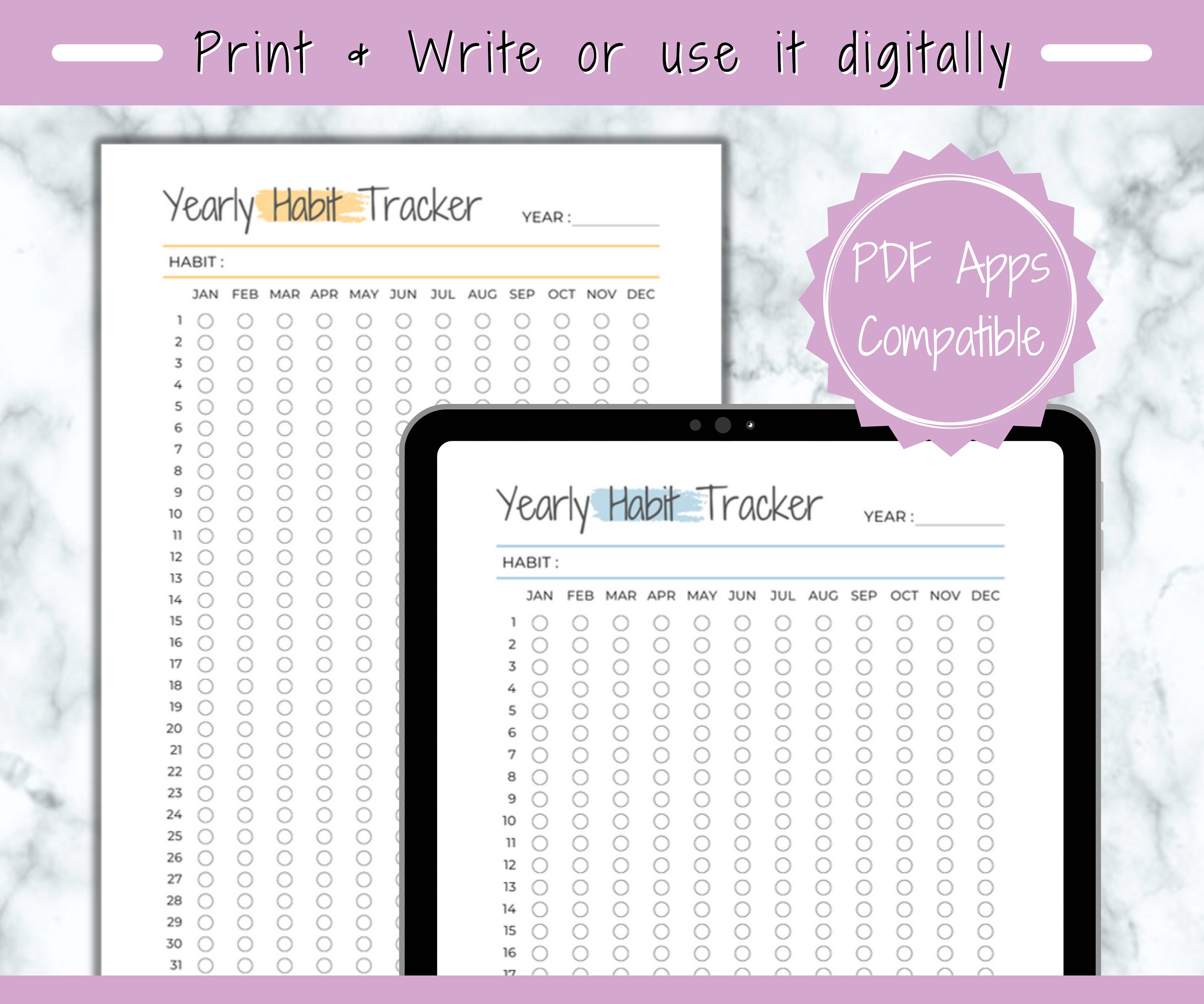 Yearly Habit Tracker Minimalist Planner Inserts Routine - Etsy