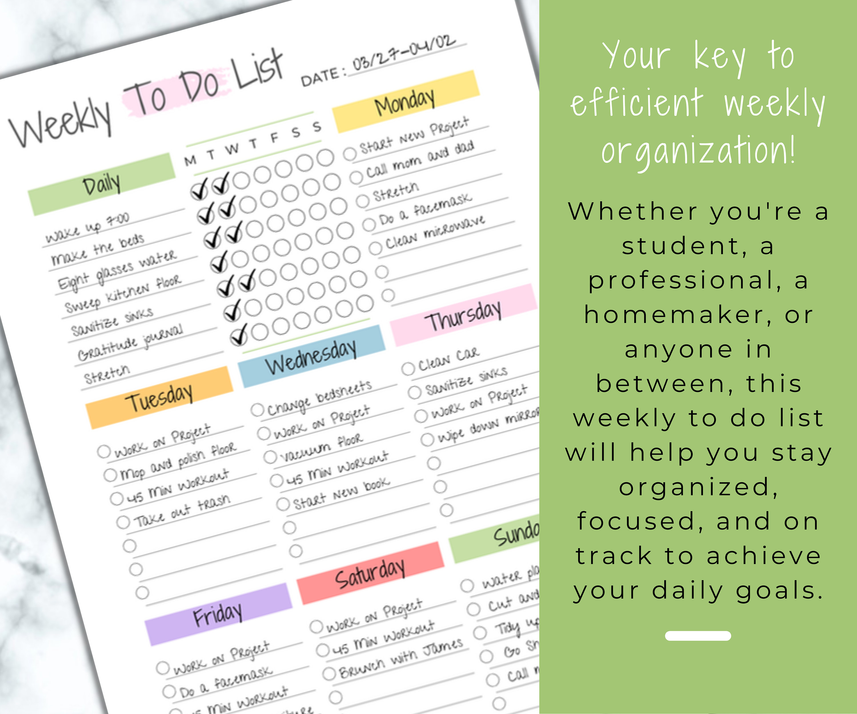Weekly to Do List Printable to Do List Template, Weekly Planner, Weekly ...