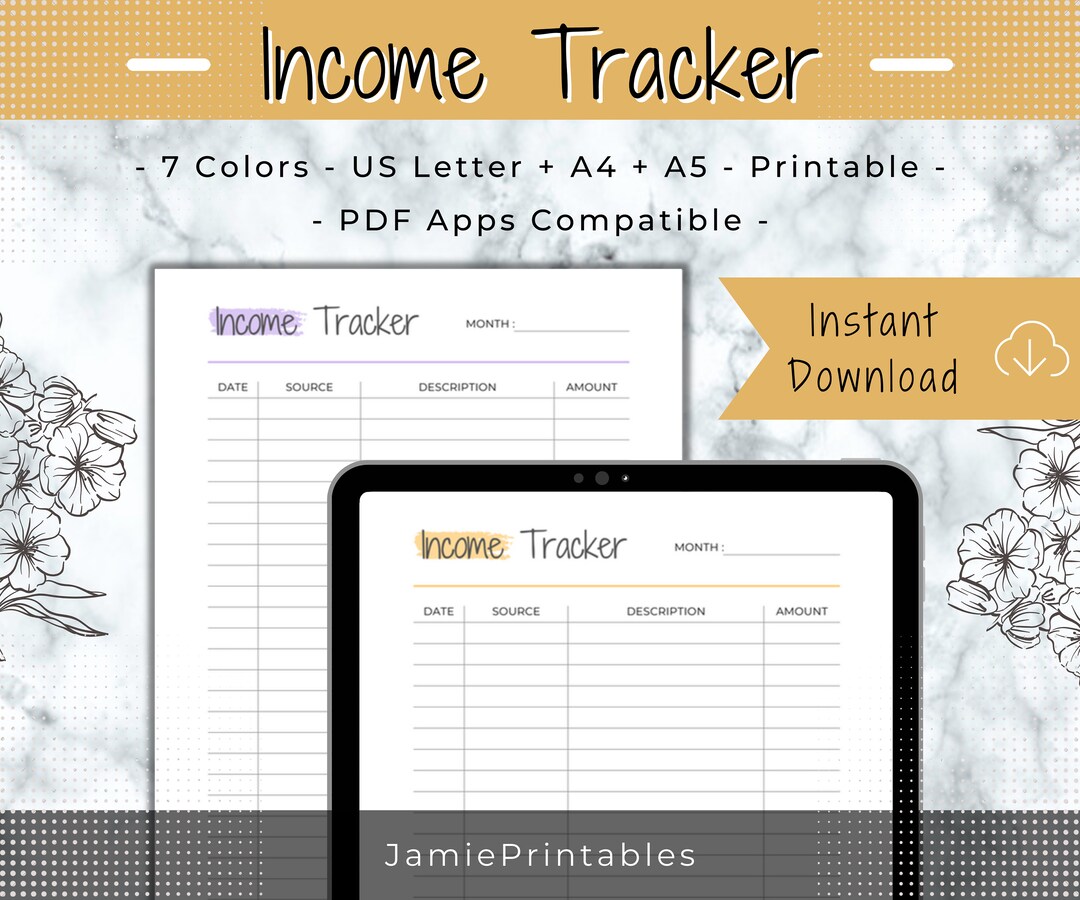 Income Tracker Printable Budgeting Template, Income Log, Finance ...