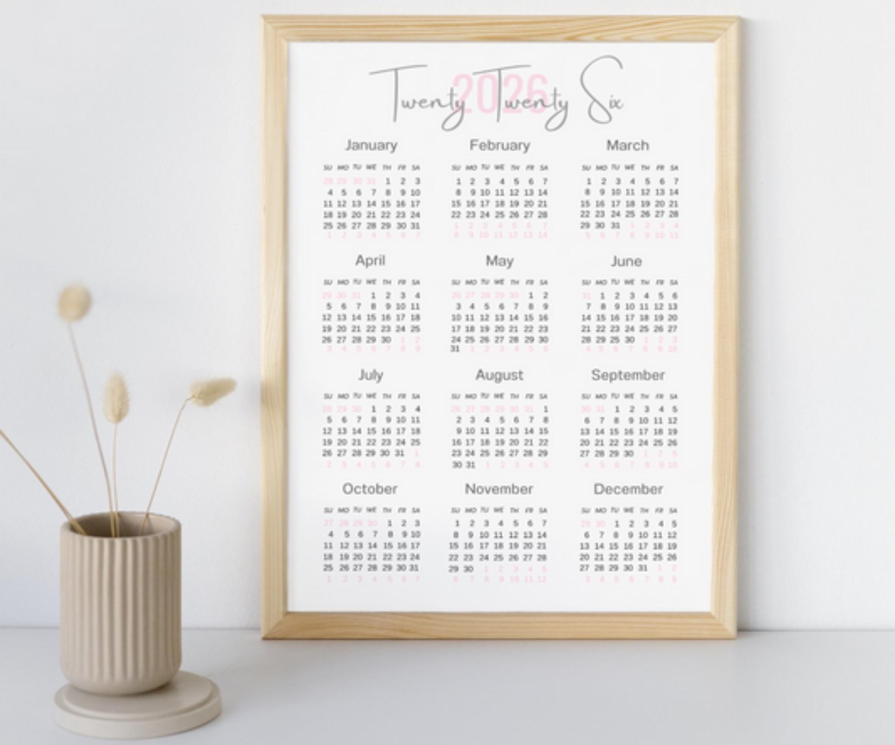 2026 Vertical Calendar Printable Minimalist Yearly Calendar Template ...