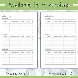 Wish List Printable Wish List Template, Shopping Wish List Tracker ...