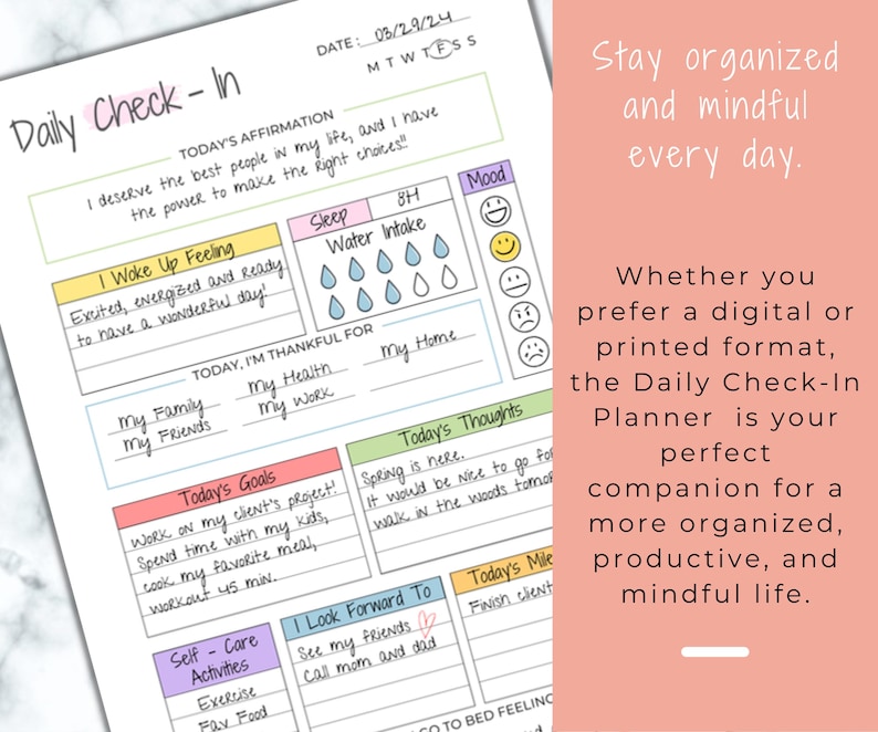 Daily Check in Journal Printable Rainbow Template, Wellness Journal ...