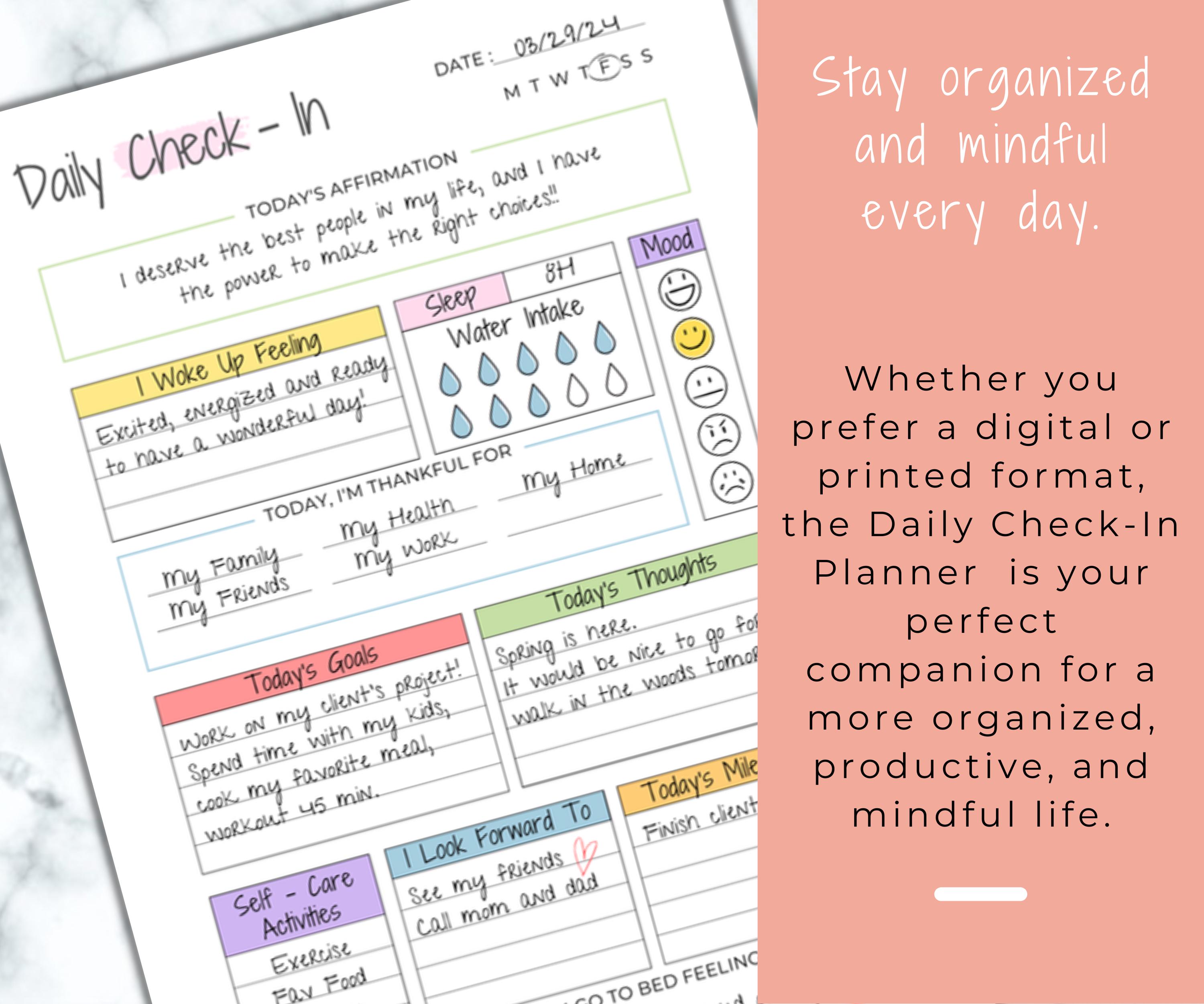 Daily Check in Journal Printable Rainbow Template, Wellness Journal ...