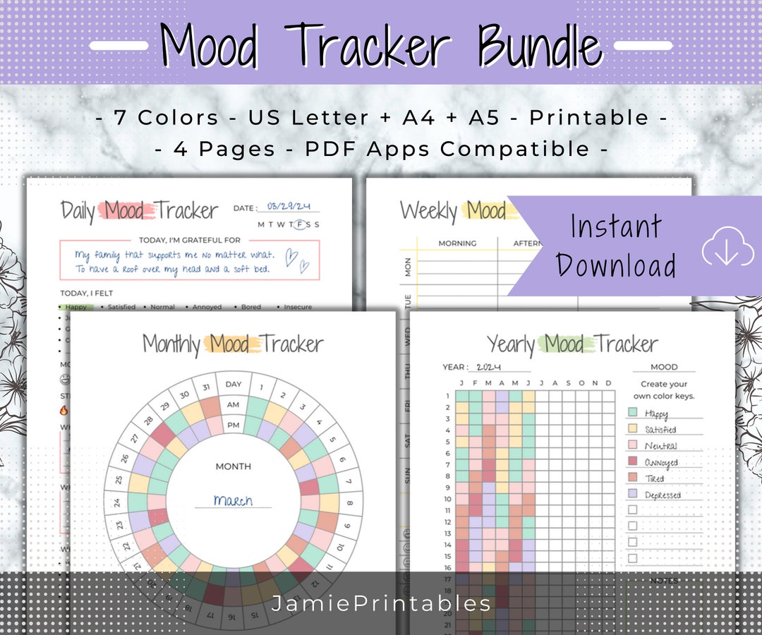 Mood Tracker BUNDLE Printable, Minimalist Planner Inserts, Daily ...