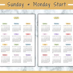2025 Yearly Calendar Vertical, Printable Calendar Template, Rainbow ...