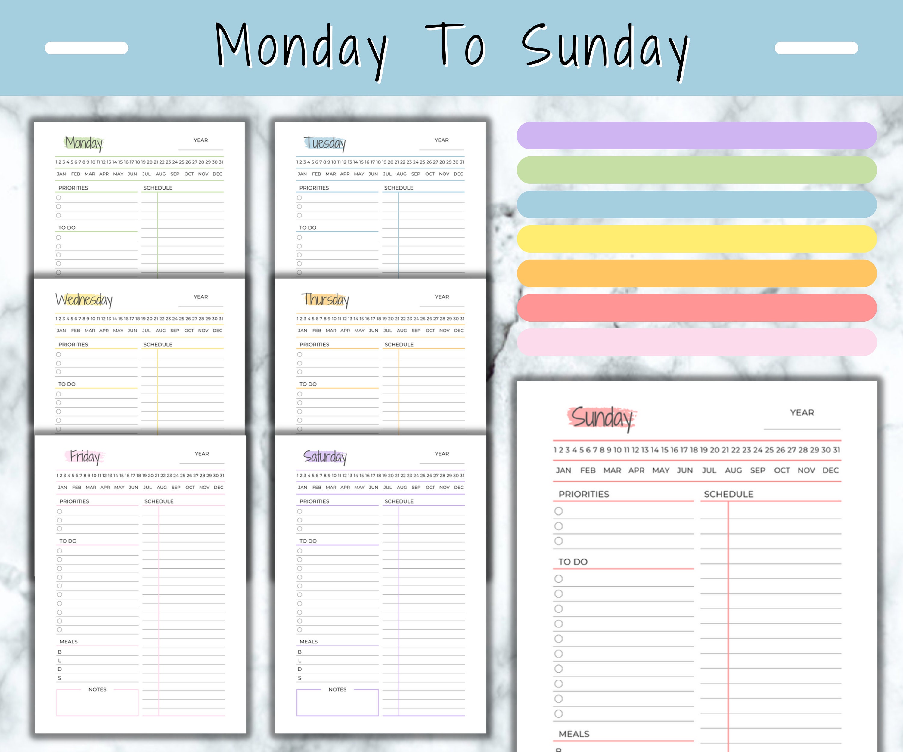 7 Day Planner Printable, Minimalist Planner Inserts, Daily Planner ...