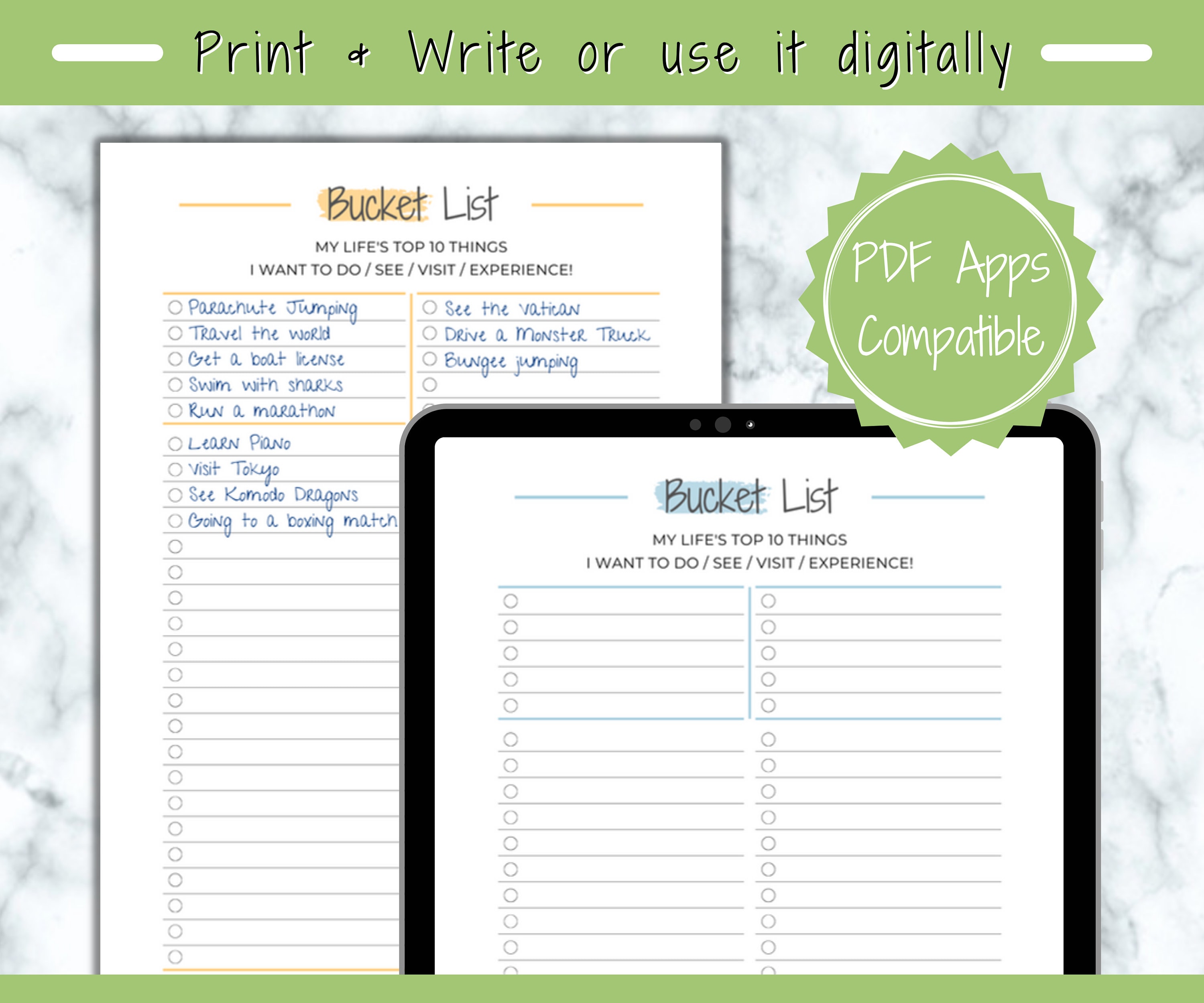 Bucket List Printable Minimalist Planner Inserts, Bucket List Planner ...