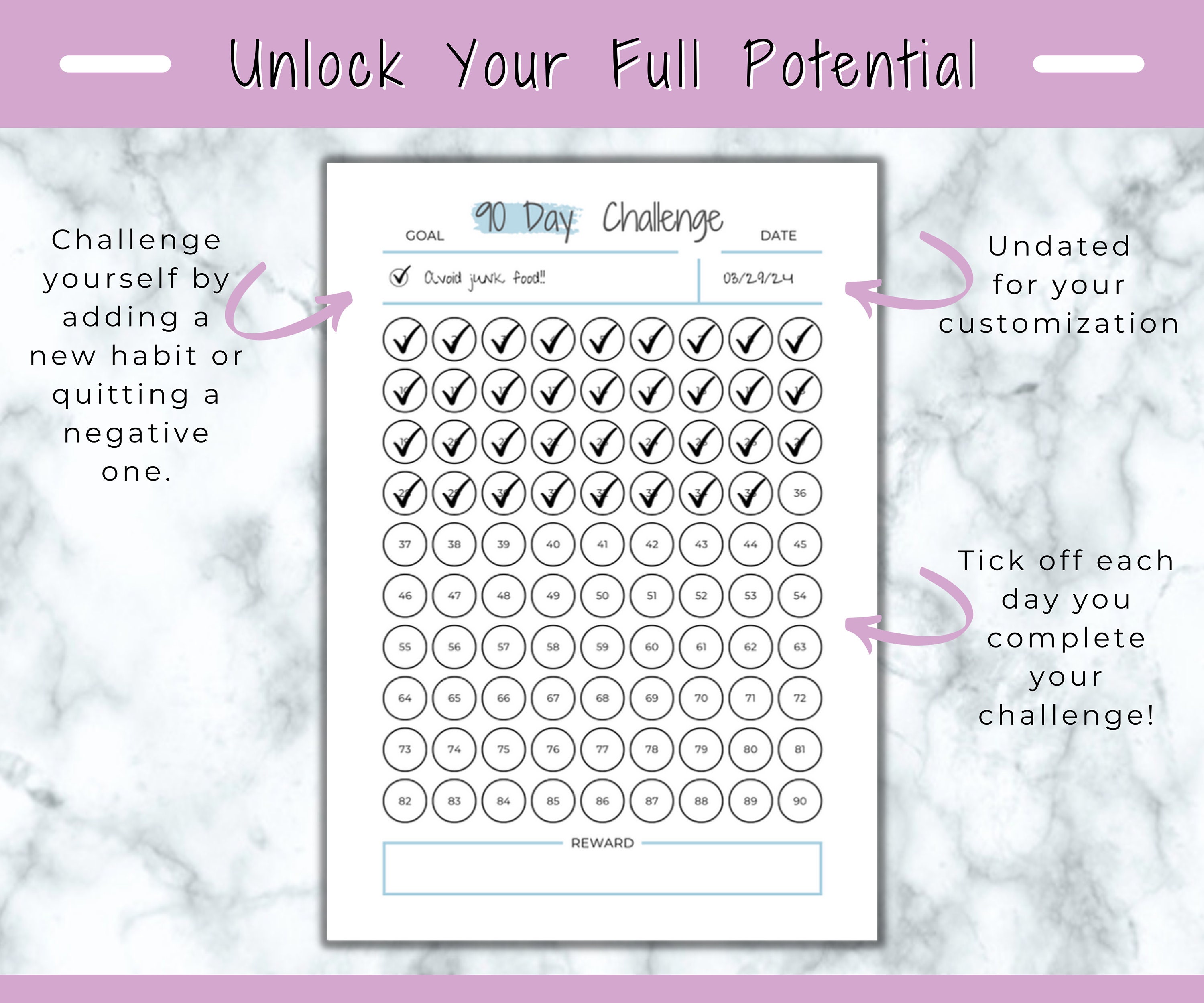 90 Day Challenge Routine Template Goal Setting Progress - Etsy