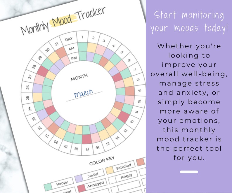 Monthly Mood Tracker Printable, Minimalist Planner Inserts, Monthly ...