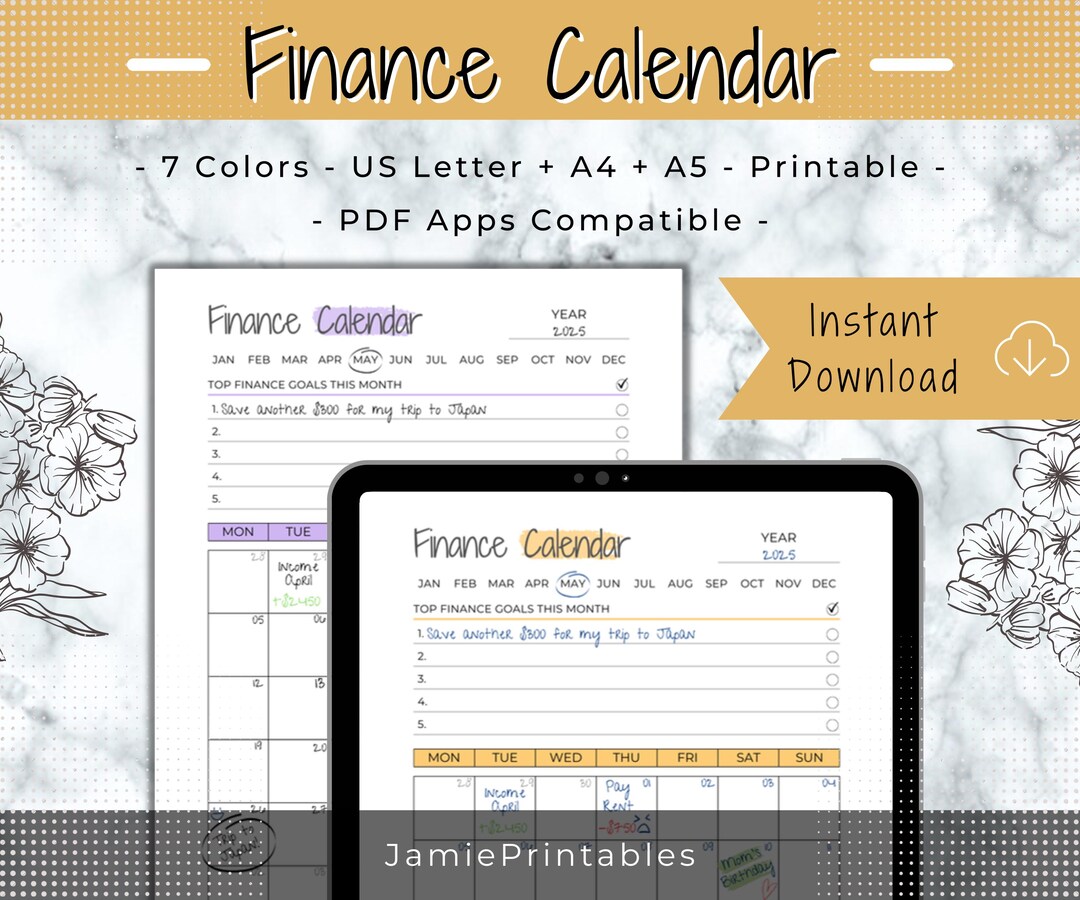 Finance Calendar Printable Monthly Budget Finance Planner Budget ...