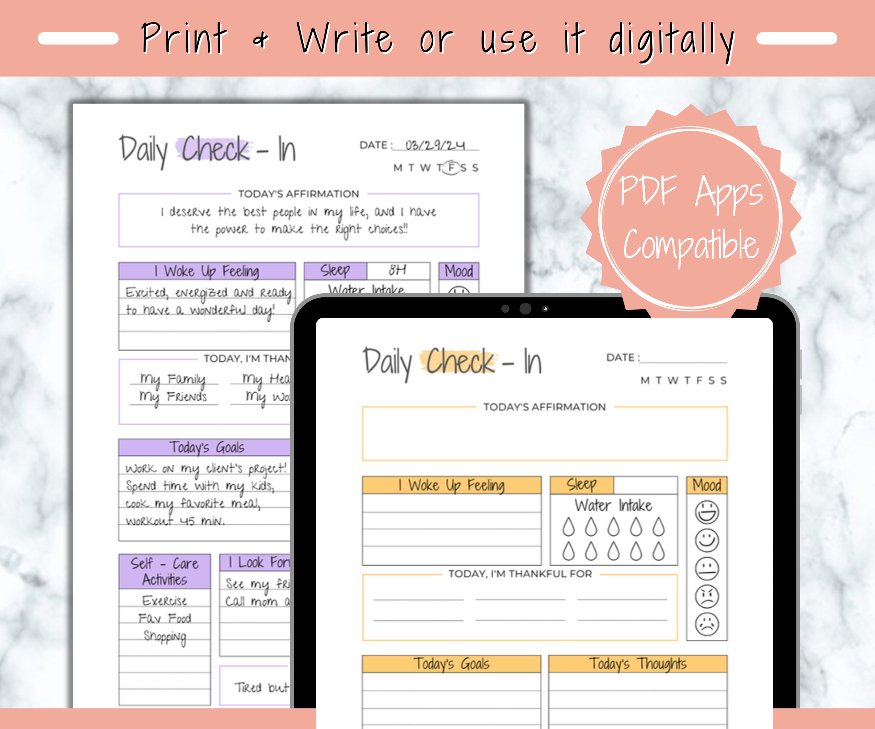 Daily Check in Journal Printable Rainbow Template, Wellness Journal ...