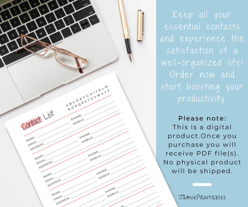 Contact List Printable Agenda Inserts Address Book Template Contact ...