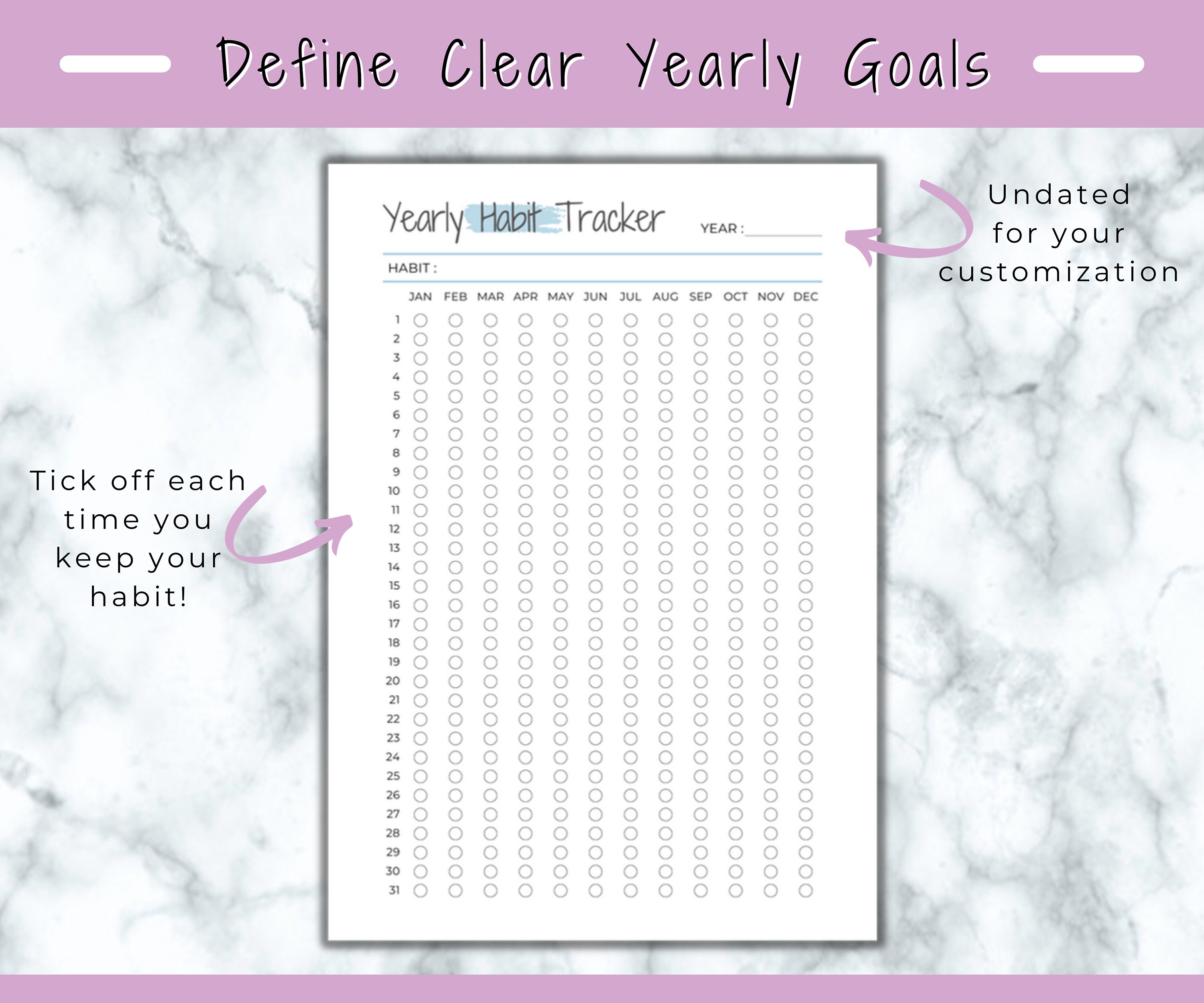 Yearly Habit Tracker Minimalist Planner Inserts Routine - Etsy