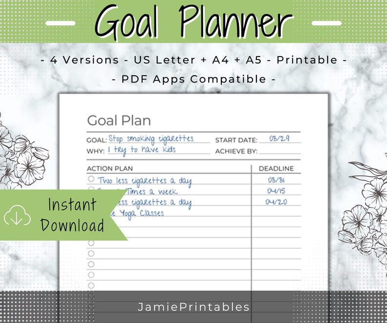 Goal Planner Printable Goal Action Plan, Goal Setting, to Do List Goal ...