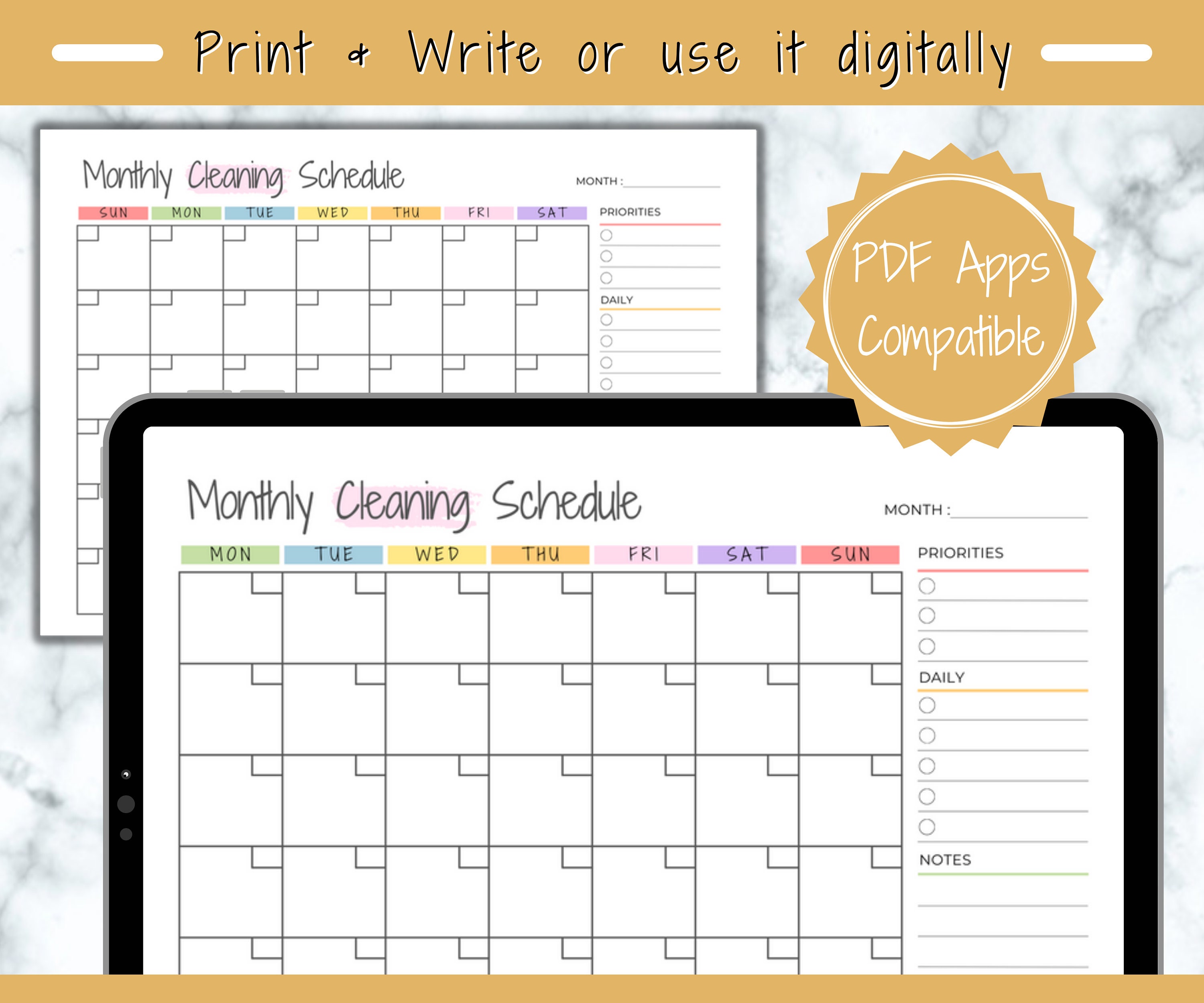 Monthly Cleaning Planner Landscape, Monthly Cleaning Schedule Printable ...