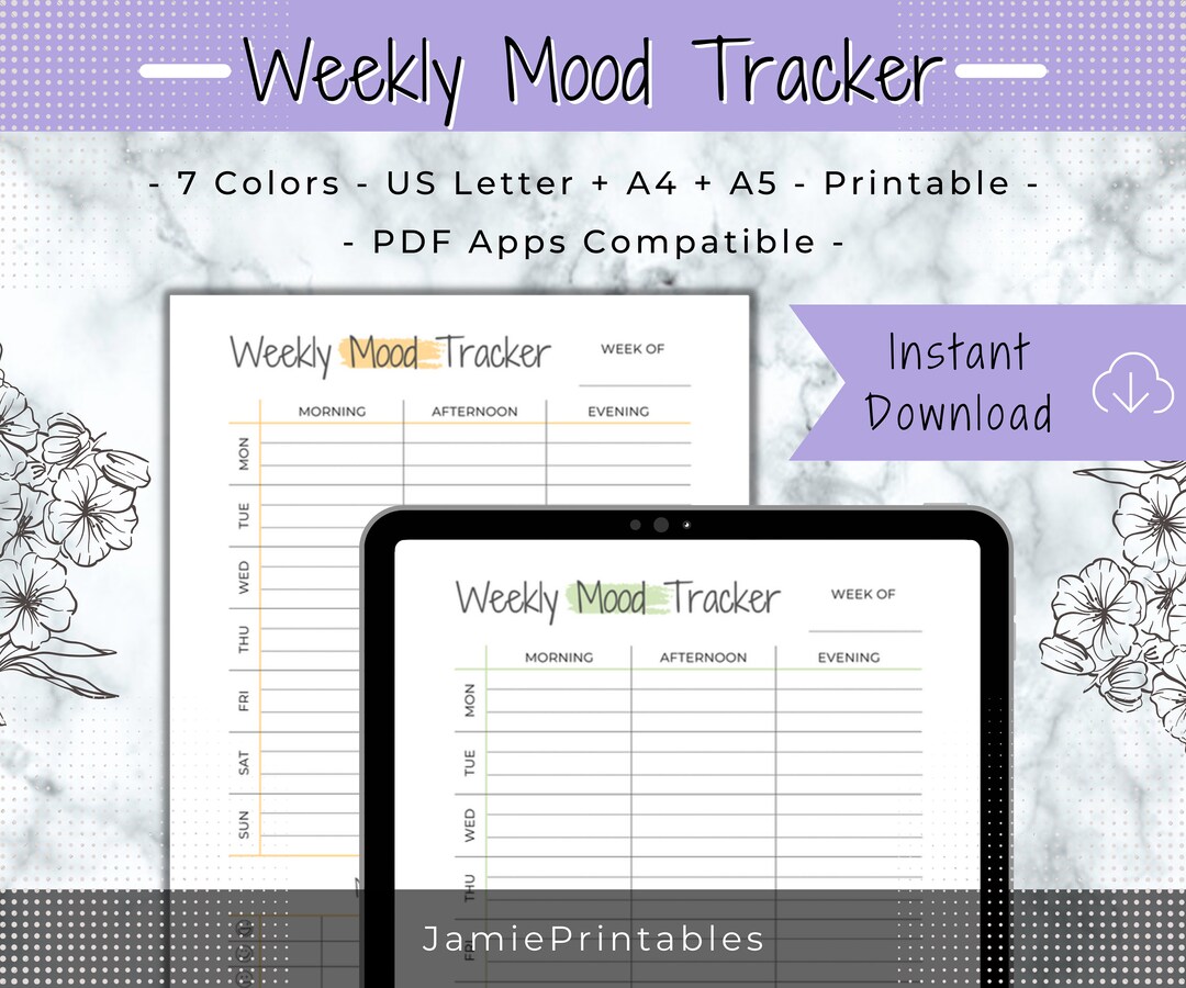 Weekly Mood Tracker Printable Minimalist Planner Inserts, Mood Journal ...