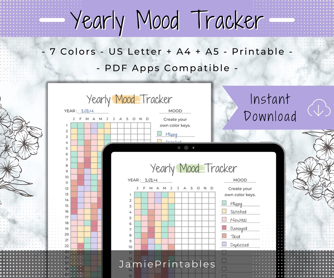 Yearly Mood Tracker Printable Minimalist Planner Inserts, Yearly Mood ...