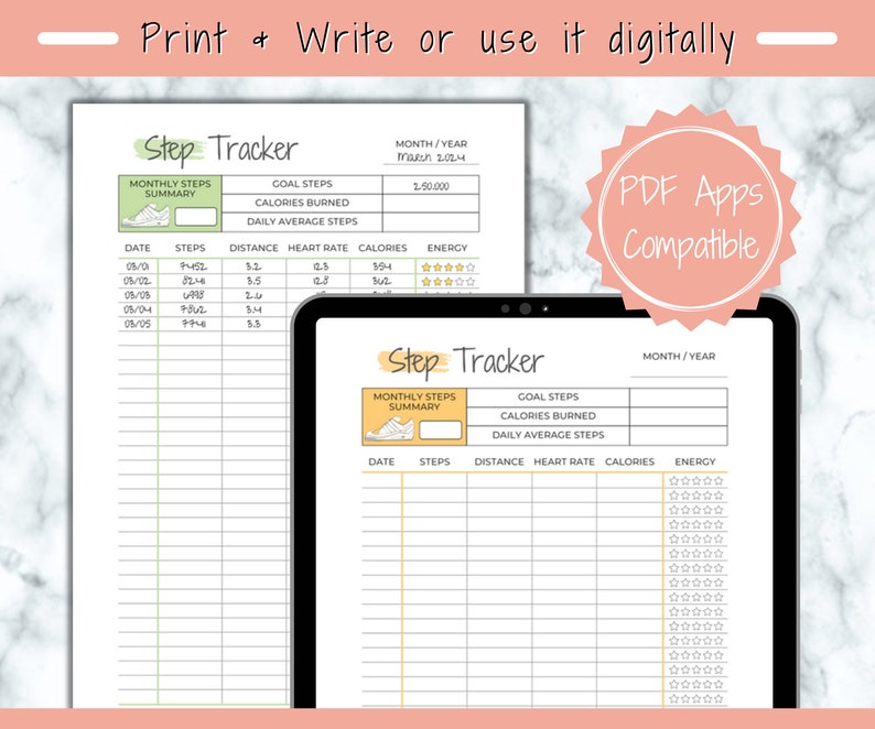 Step Tracker Printable, Minimalist Planner Inserts, Fitness Journal ...