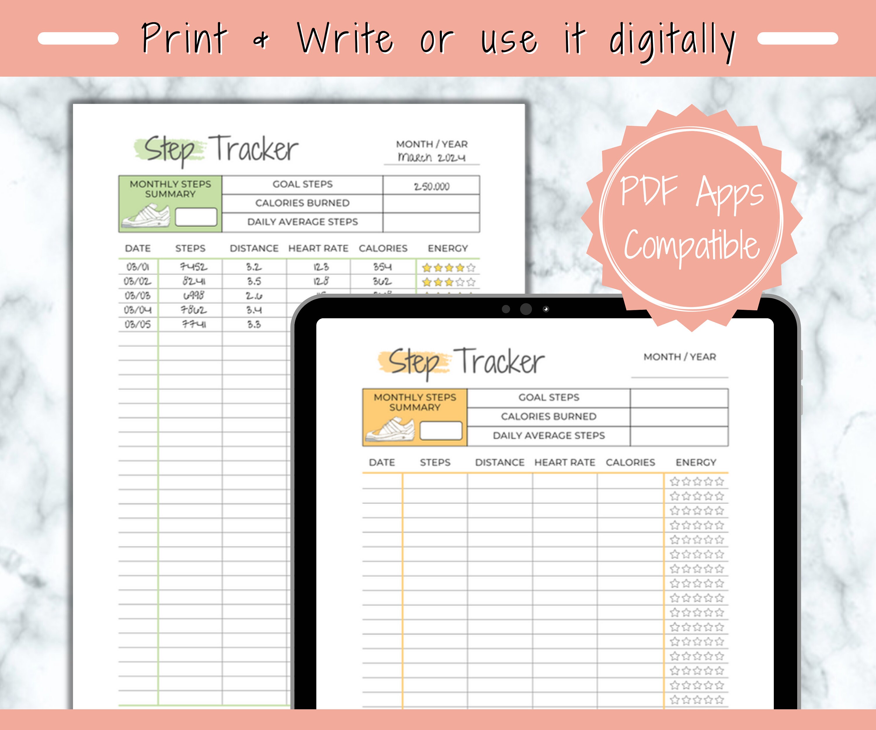 Step Tracker Printable, Minimalist Planner Inserts, Fitness Journal ...