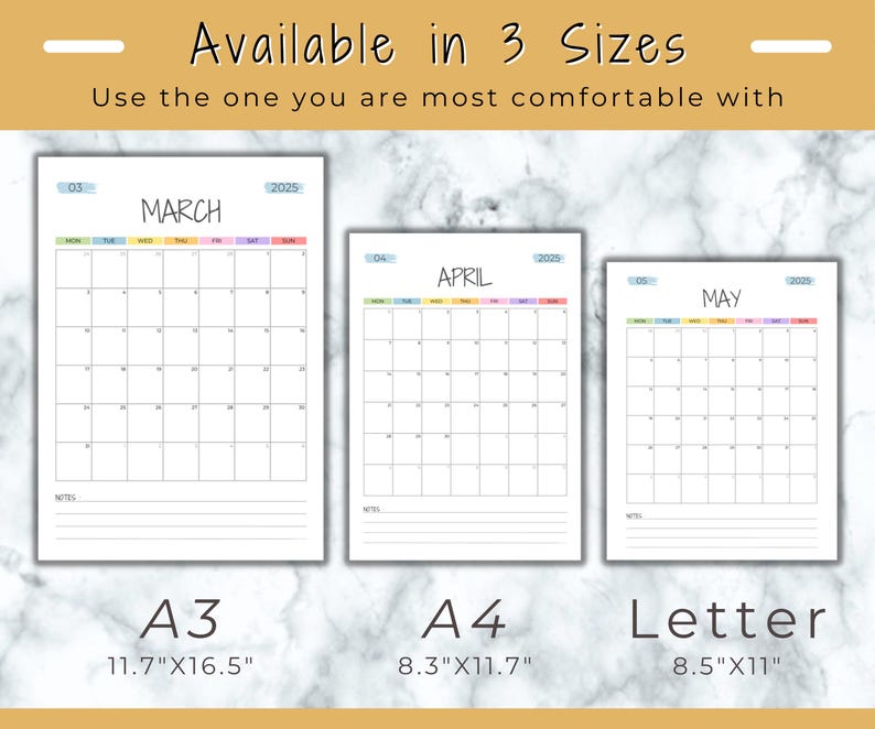 2025 Monthly Calendar Vertical, Printable Calendar Template, Rainbow ...