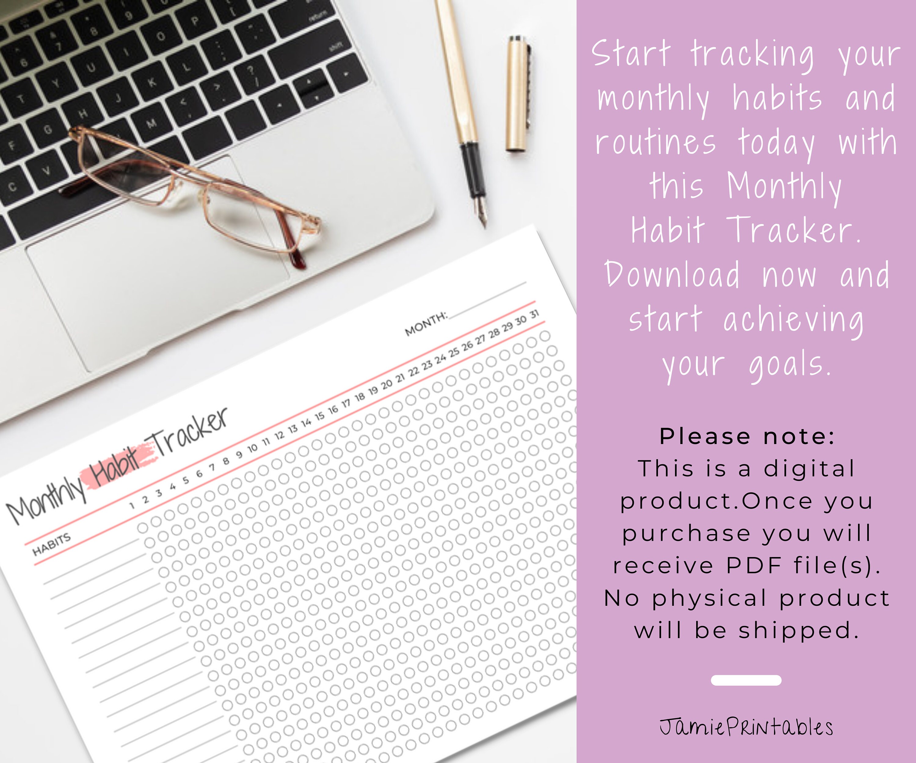 Monthly Habit Tracker Printable Landscape Minimalist Daily - Etsy