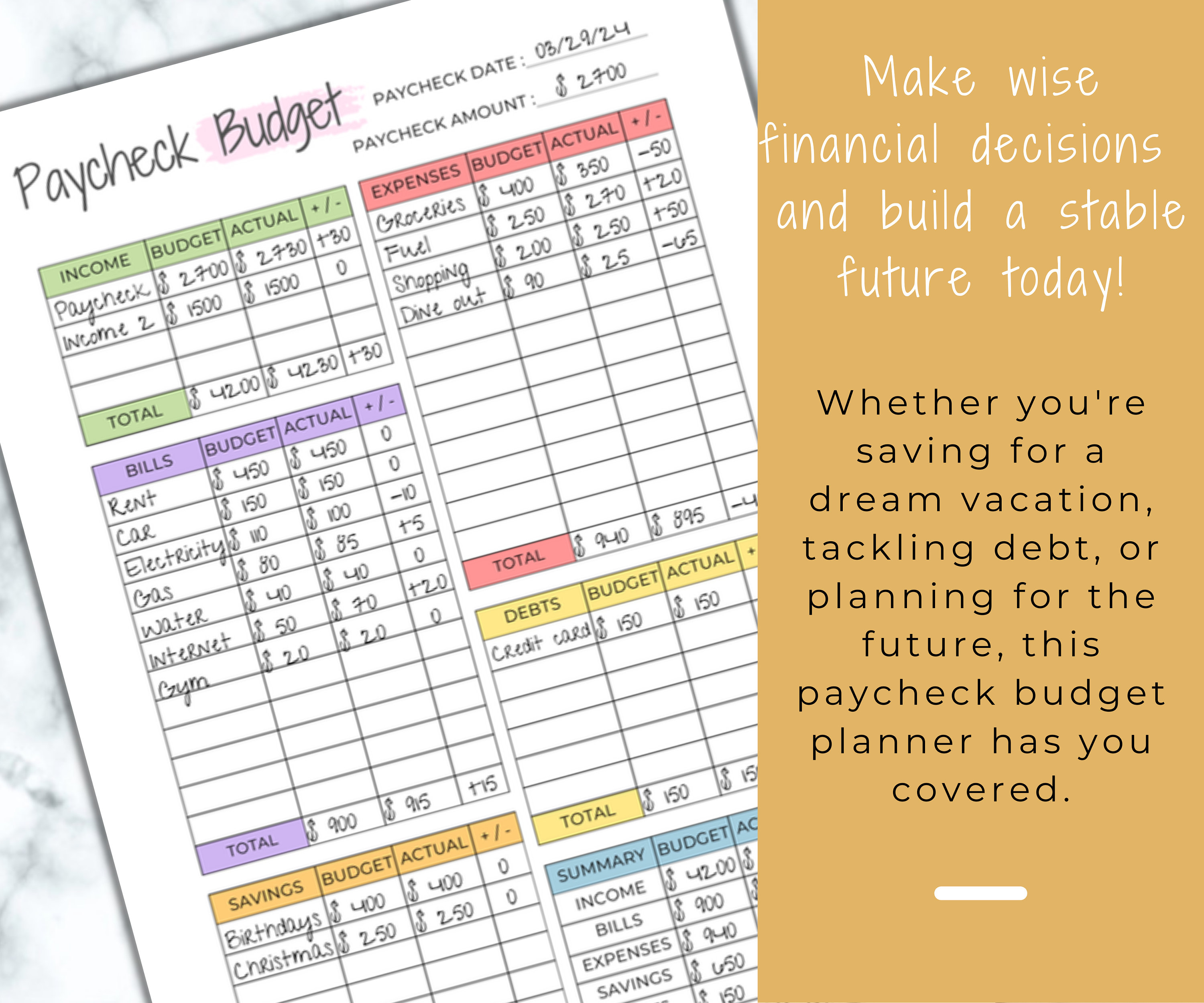 Paycheck Budget Planner, Budget by Paycheck Template, Monthly Budget ...