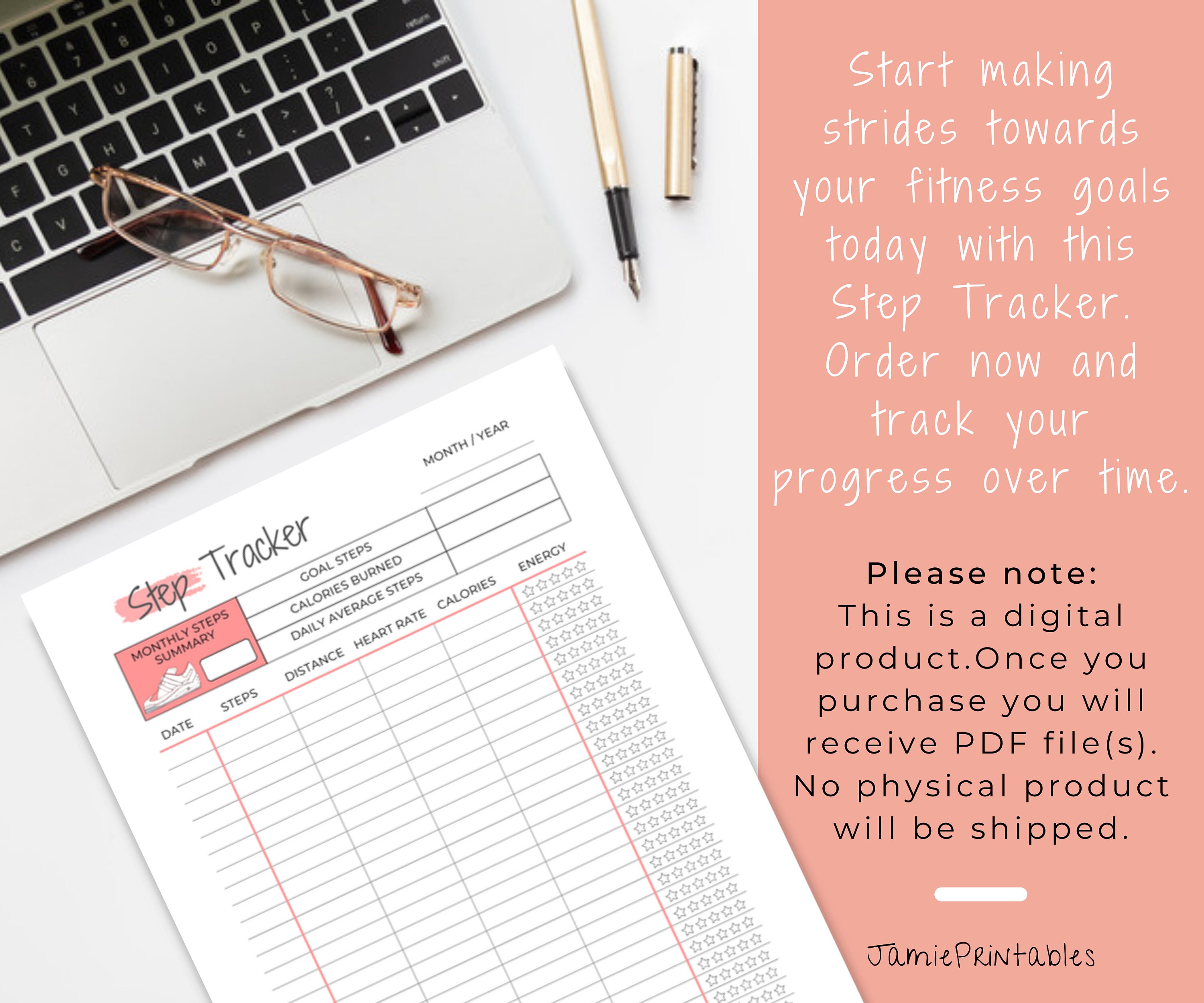 Step Tracker Printable, Minimalist Planner Inserts, Fitness Journal ...