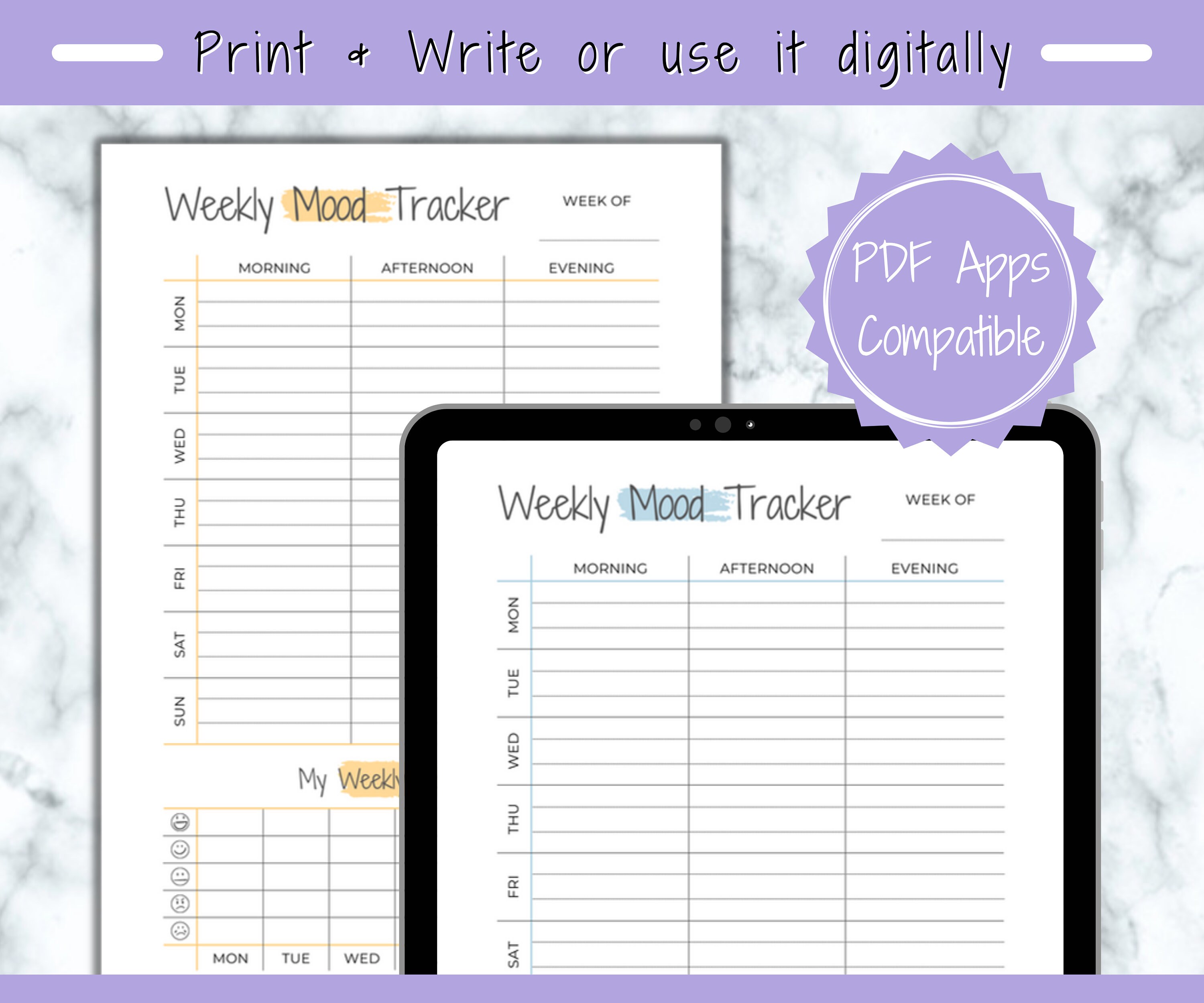 Weekly Mood Tracker Printable Minimalist Planner Inserts Mood - Etsy