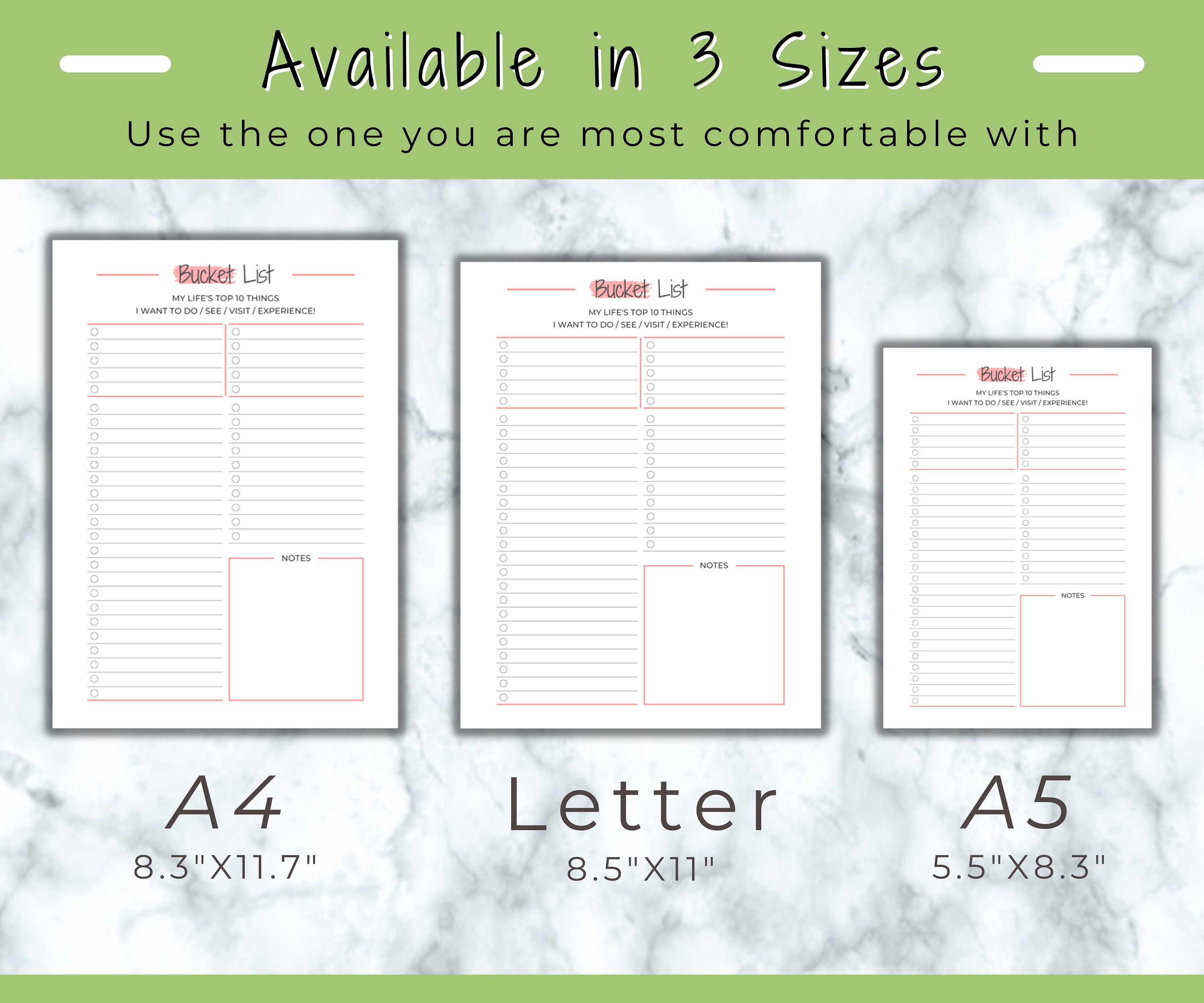 Bucket List Printable Minimalist Planner Inserts, Bucket List Planner ...