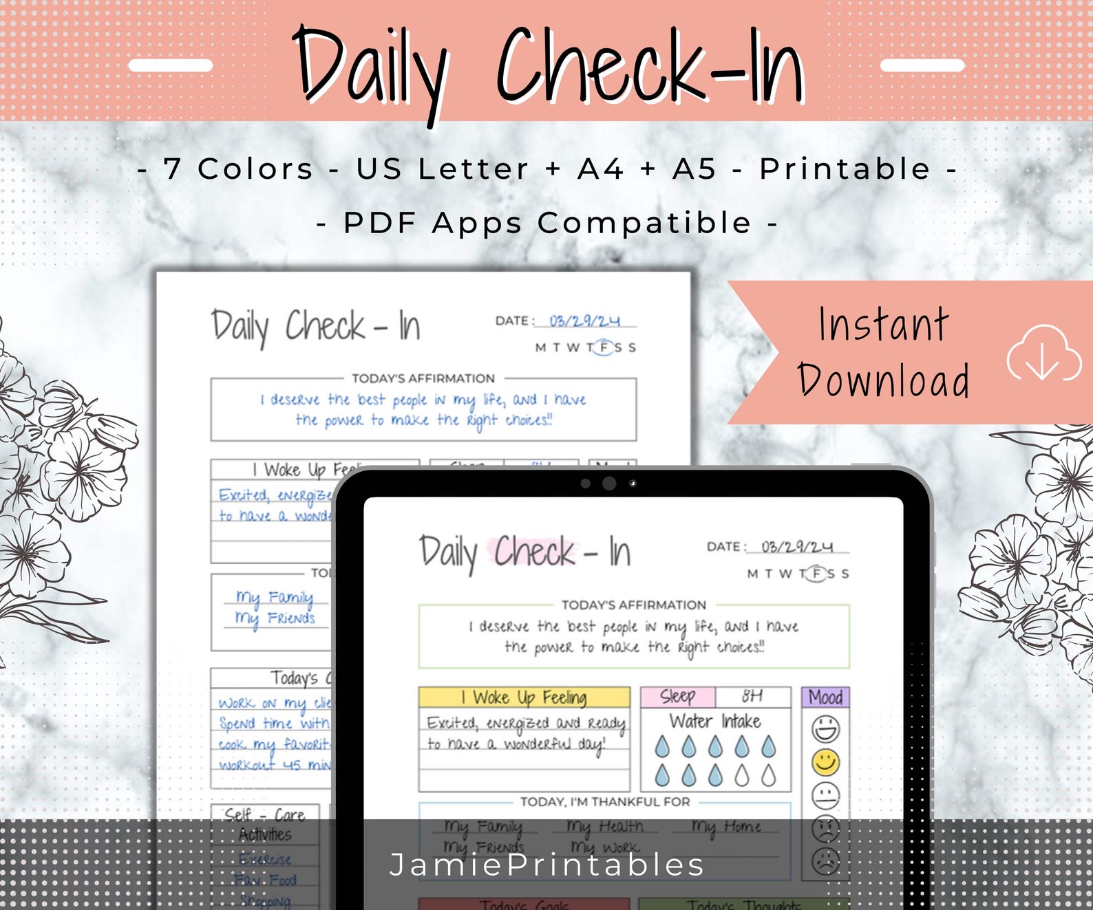 Daily Check in Journal Printable Rainbow Template, Wellness Journal ...