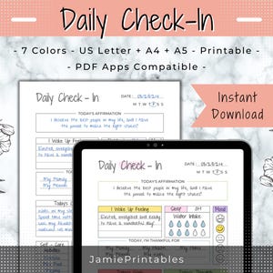Daily Check in Journal Printable Rainbow Template, Wellness Journal ...