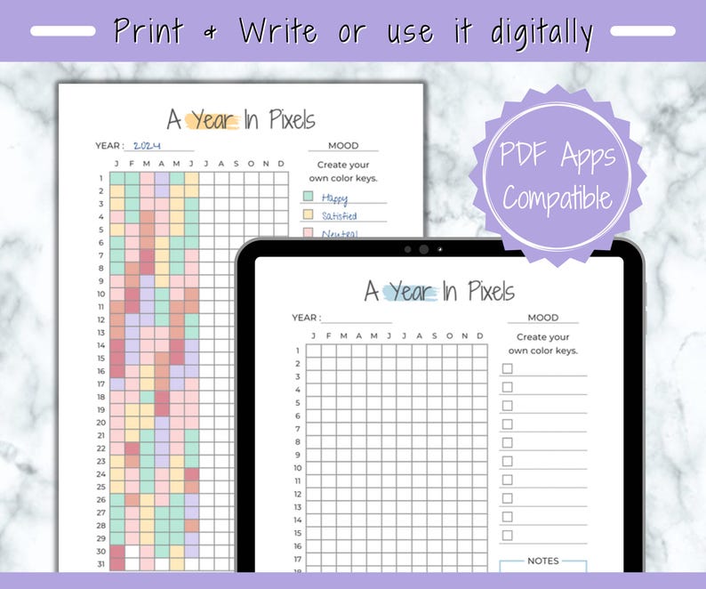 2025 Yearly Mood Tracker Printable Minimalist Planner Inserts, A Year ...