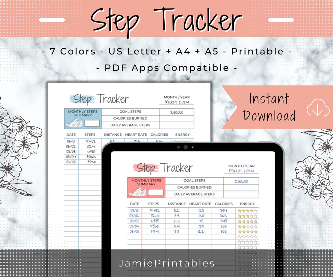 Step Tracker Printable, Minimalist Planner Inserts, Fitness Journal ...