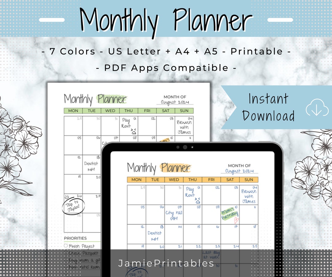Monthly Planner Printable Minimalist Planner Inserts, Productivity ...