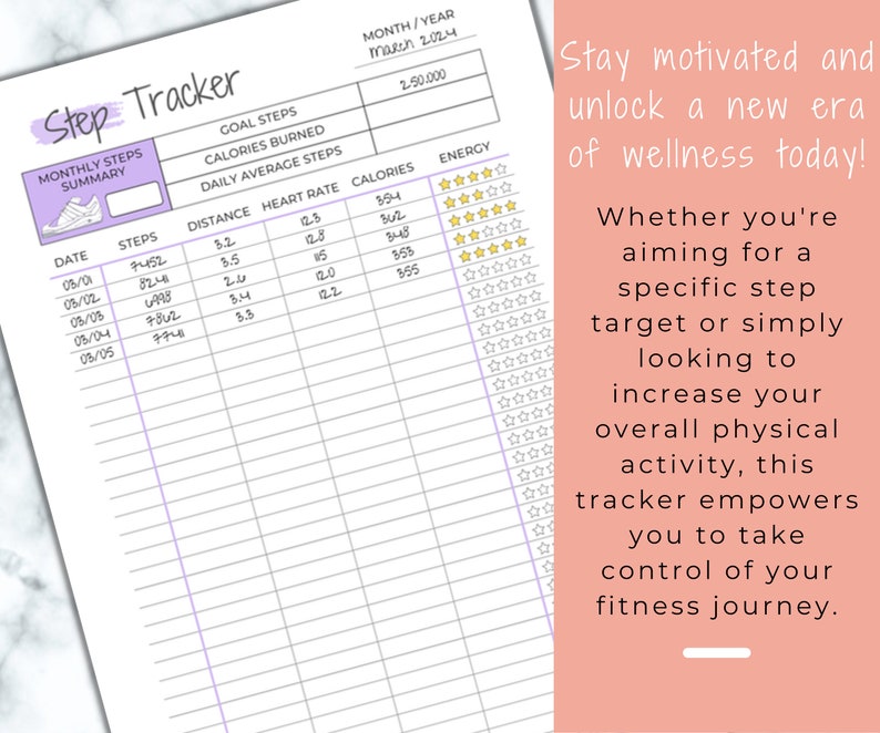Step Tracker Printable, Minimalist Planner Inserts, Fitness Journal ...