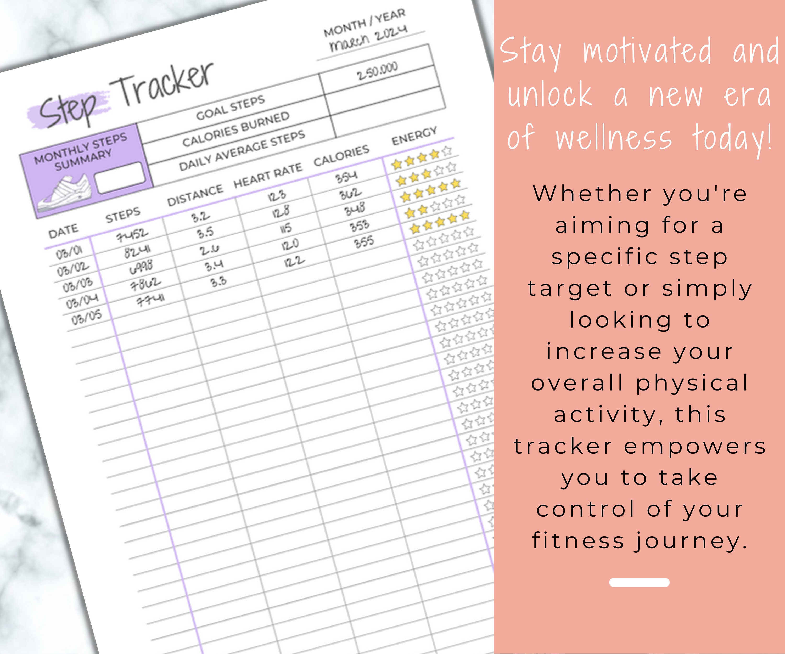 Step Tracker Printable, Minimalist Planner Inserts, Fitness Journal ...