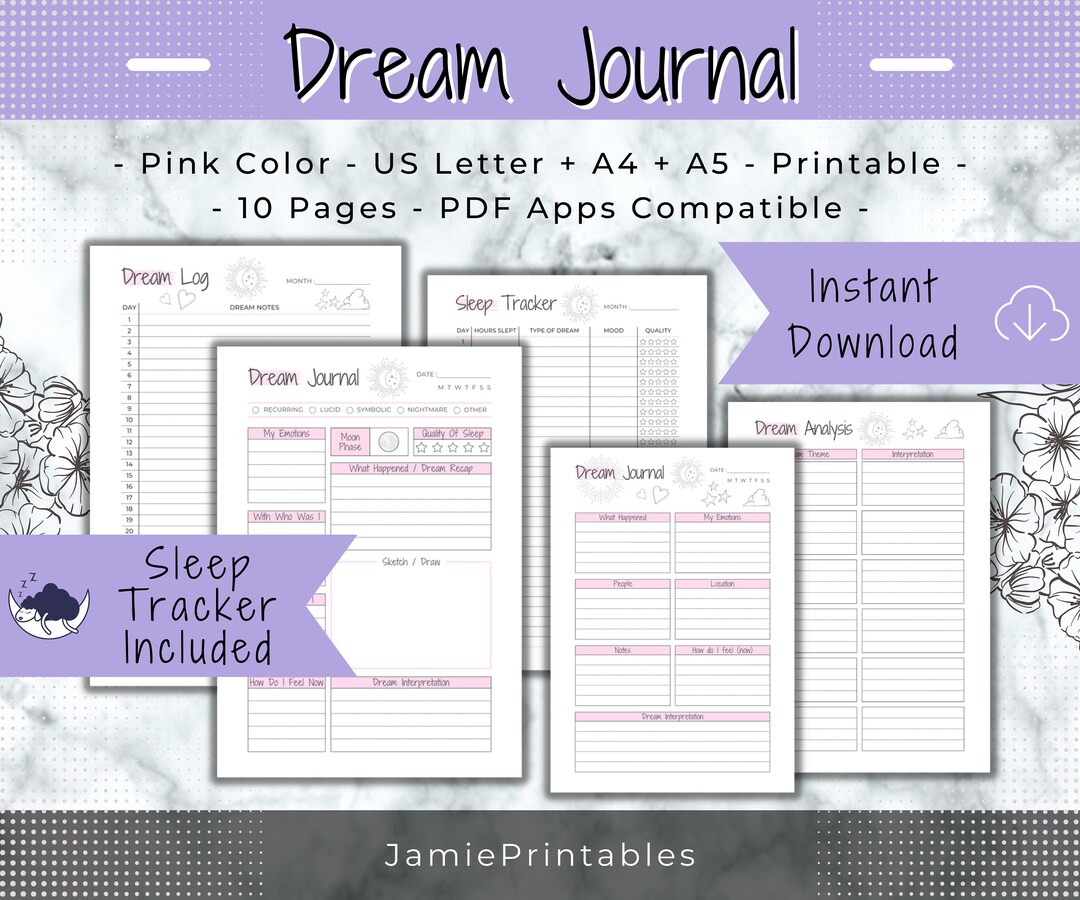 Dream Journal Printable, Sleep Tracker, Dream Analysis, Emotion Tracker ...