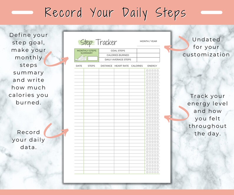 Step Tracker Printable, Minimalist Planner Inserts, Fitness Journal ...