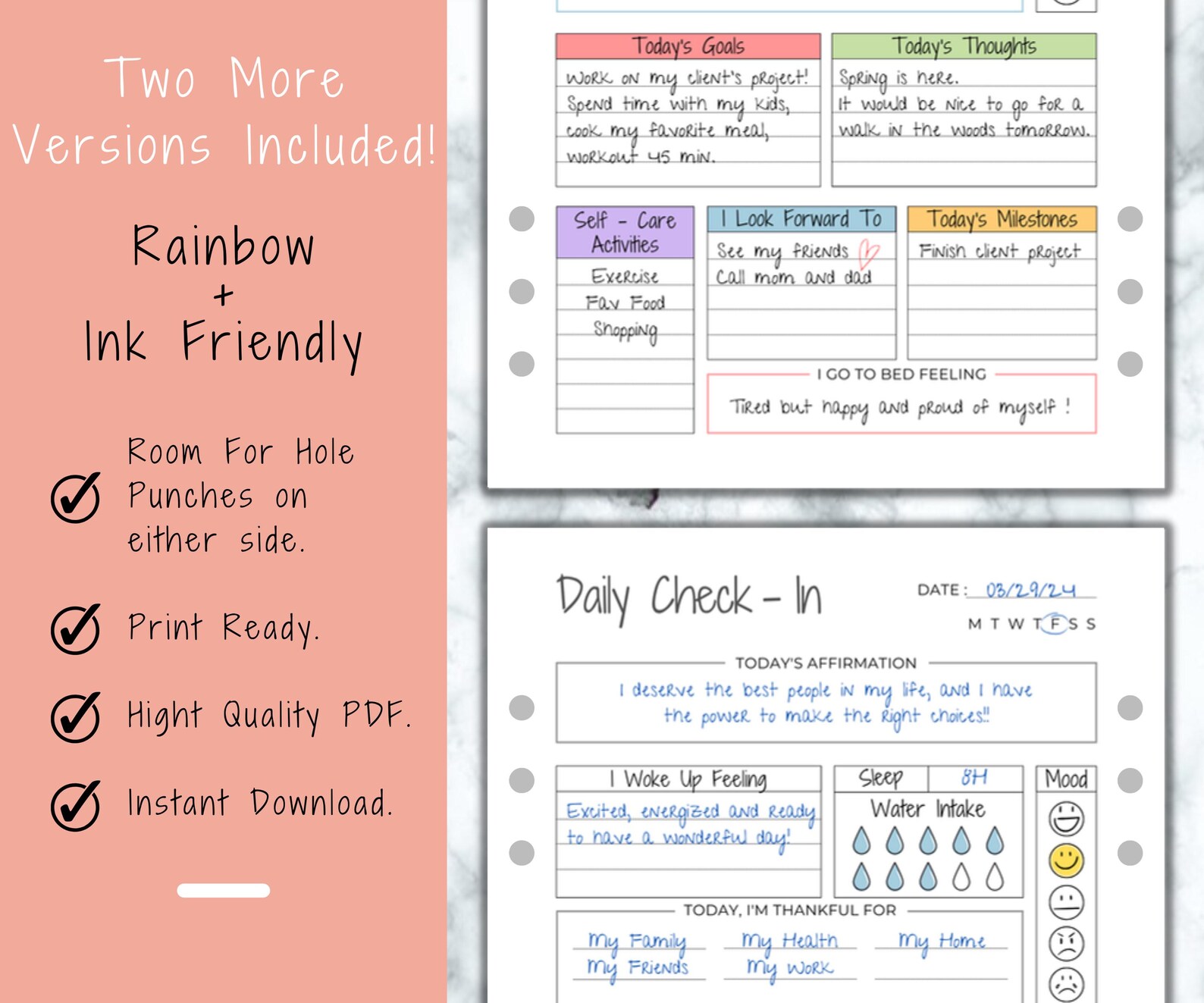 Daily Check in Journal Printable Rainbow Template, Wellness Journal ...