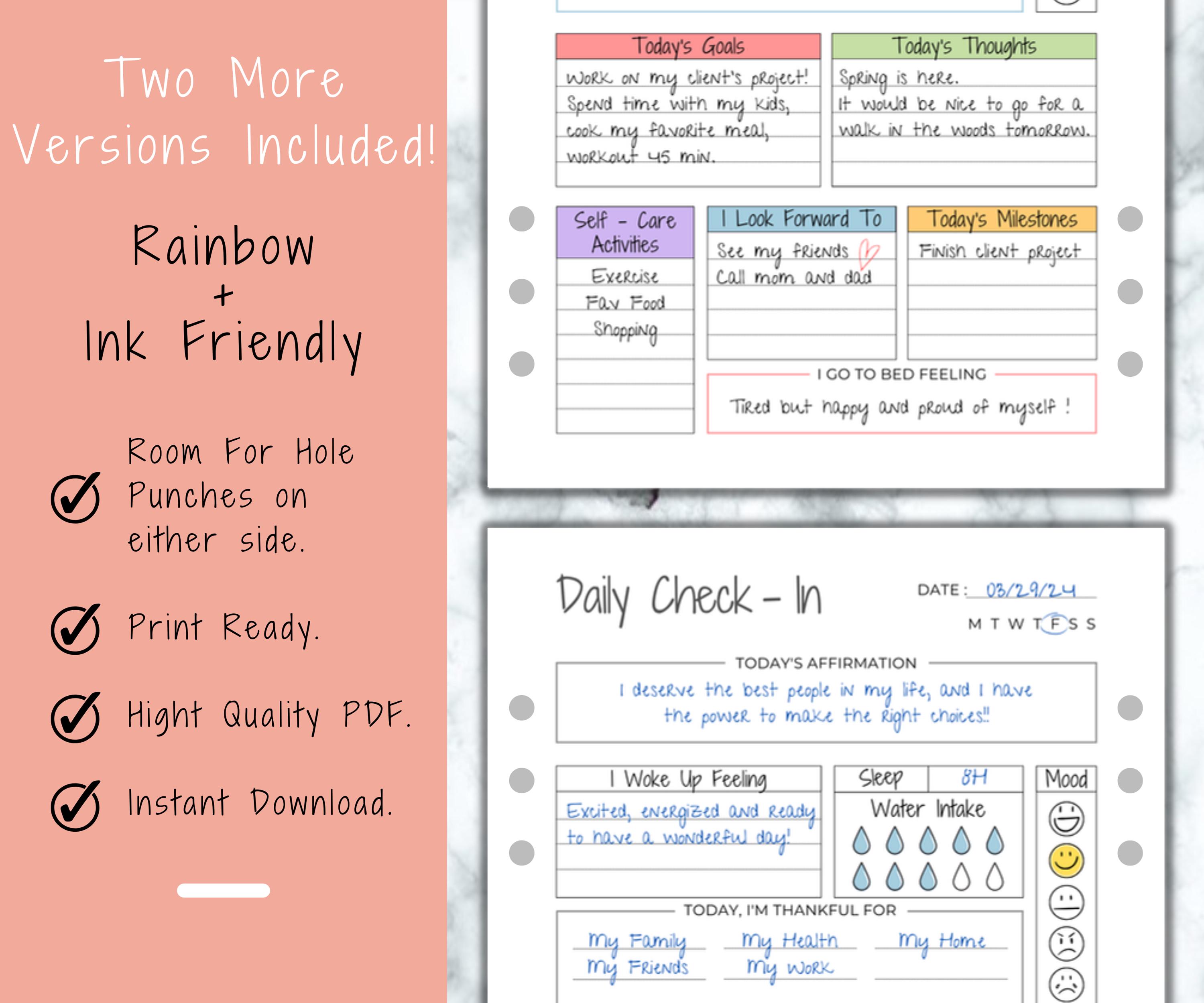 Daily Check in Journal Printable Rainbow Template, Wellness Journal ...