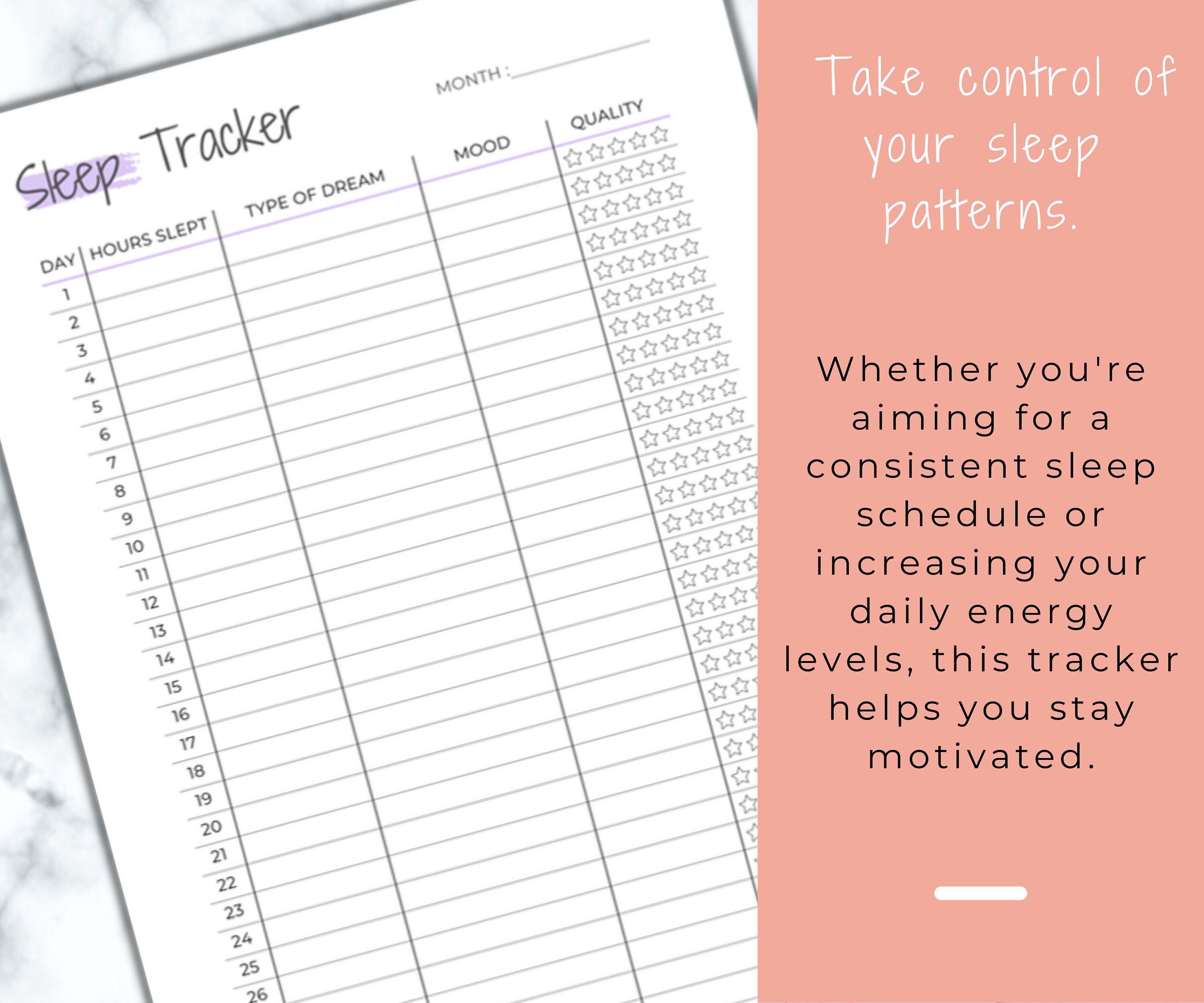 Sleep Tracker Printable Template Sleep Journal Planner - Etsy